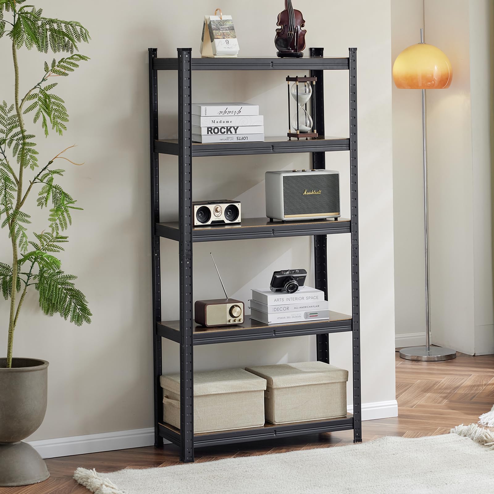TALJIAYEH 5 Tier Storage Shelves, 30" W x 12" D x 60" H Pantry Closet Storage Shelves, Adjustable Storage Shelving Unit for Living Room, Kitchen Garage Office, Rustic Brown and Black, 1 Pack