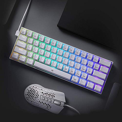 Redragon K630 Dragonborn 60% Wired RGB Gaming Keyboard, 61 Keys Compact Mechanical Keyboard with Tactile Blue Switch, Pro Driver Support, White
