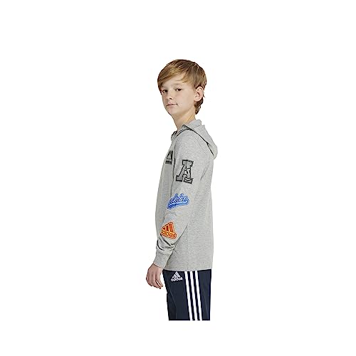 adidas Boys' Long Sleeve Cotton BoS Logo Hooded T-Shirt, Medium Grey Heather, Large (14/16)