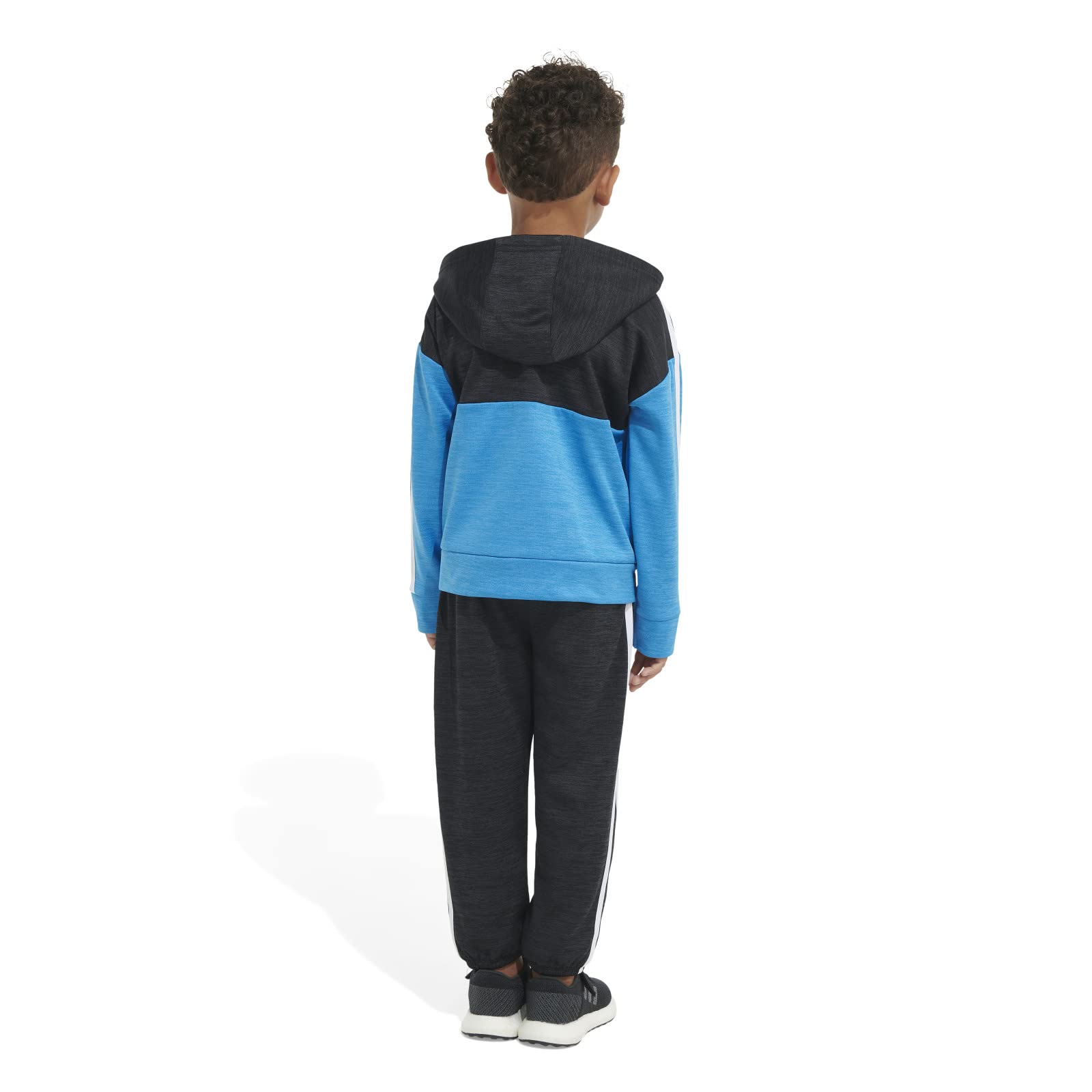 adidas Boys' Long Sleeve Color Block Mélange Fleece Jacket Set, Black Heather with Blue, 7