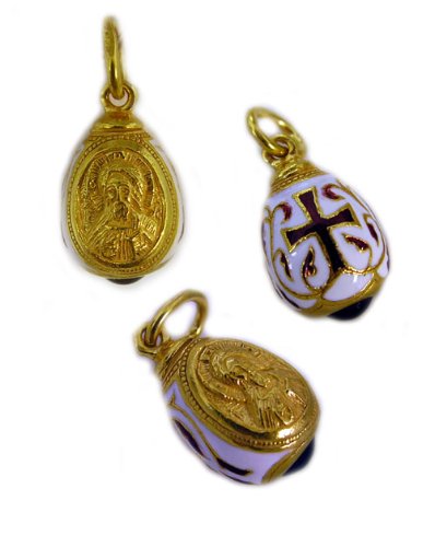 AlexInternational Silver 925 Gold Tone Egg Pendant with Christ Icon 7/8 Inch