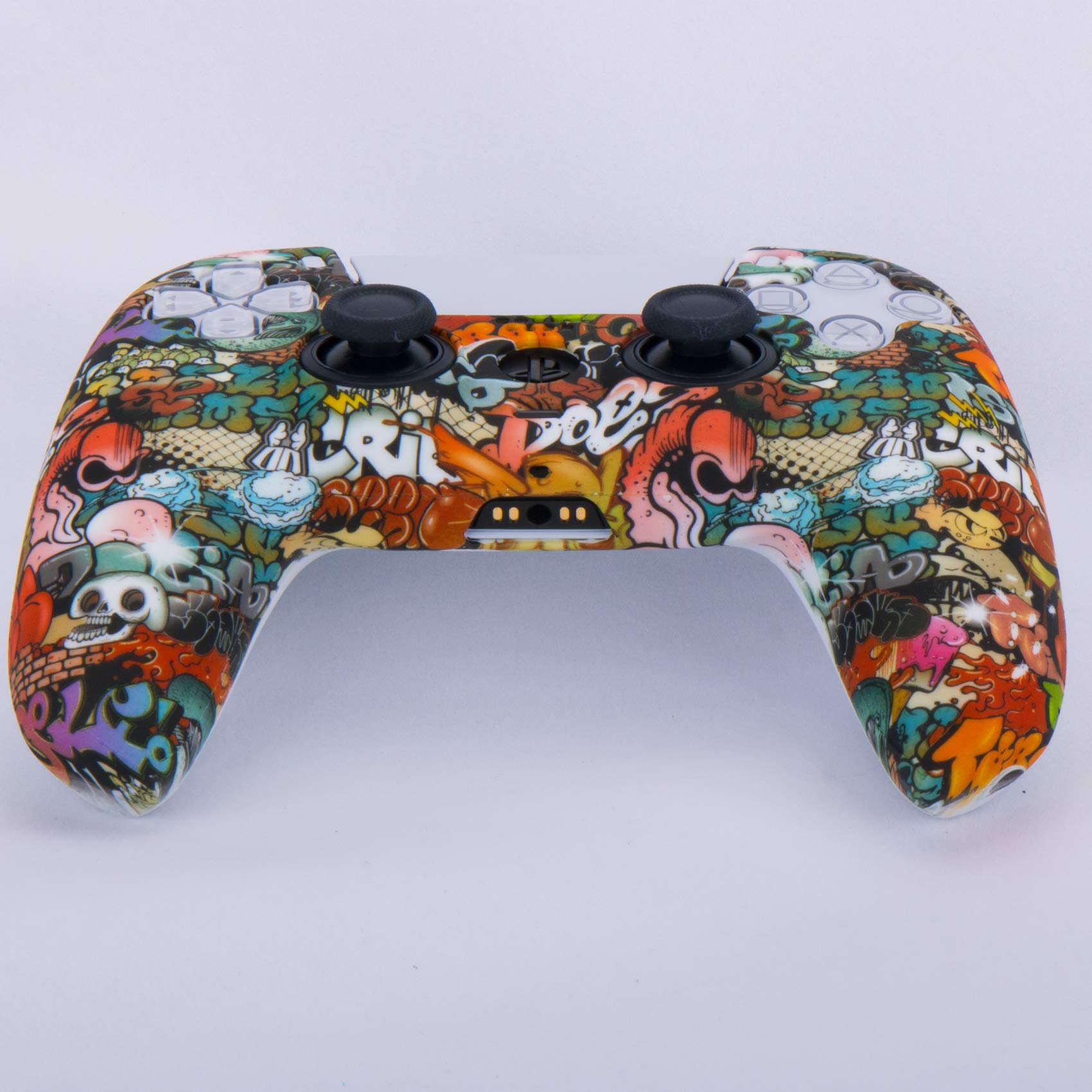 9CDeer 1 Piece of Silicone Transfer Print Protective Thick Cover Skin + 6 Thumb Grips for Playstation 5 / PS5 Controller Small Skulls
