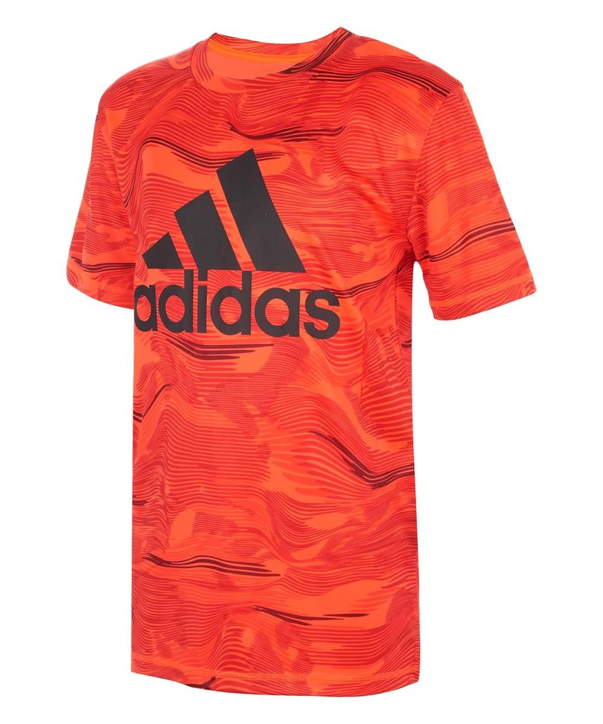 adidas Boys' Short Sleeve Warped Camo Allover Print Tee (Large, Solar Red)