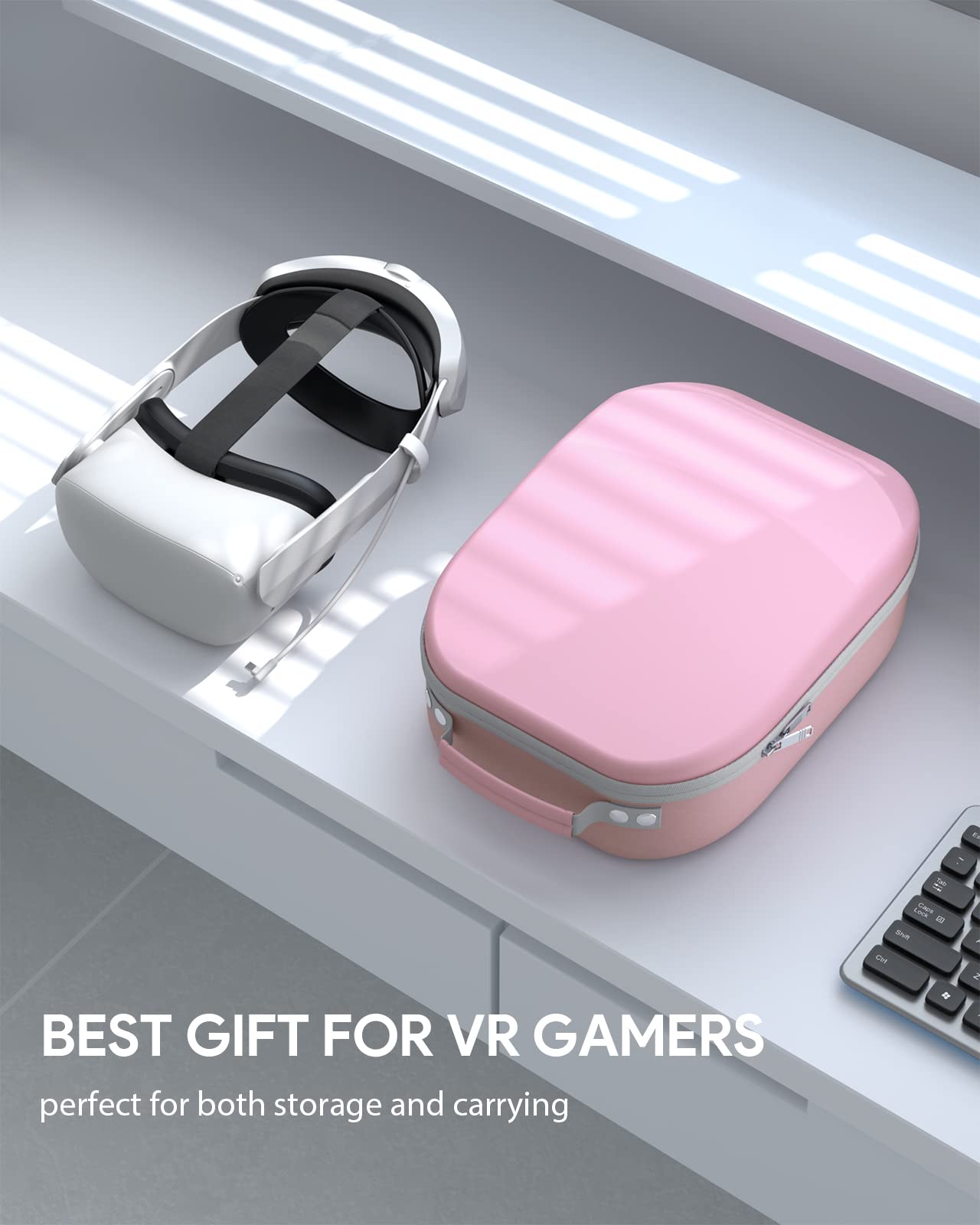 Aubika Pink Carrying Case for Meta Quest 3S/Quest 3/Oculus Quest 2/Pico 4/Quest Pro/Vision Pro, Compatible with Elite/Battery Headset Strap Accessories, Hard Travel Case