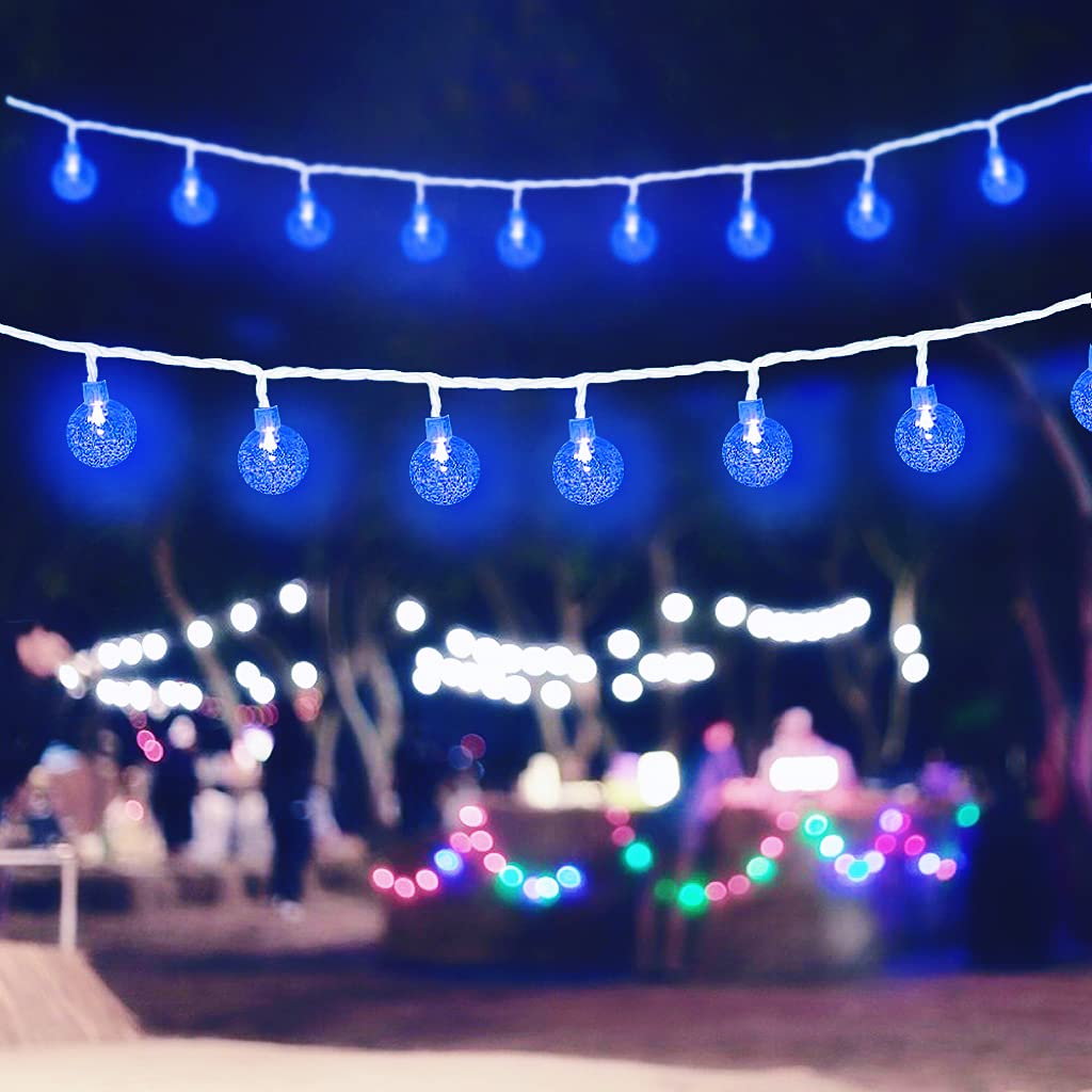 YZIXNUY Solar String Lights Outdoor Waterproof, 30.2FT 60 LED Crystal Globe Fairy Lights Solar Powered& USB Plug-in Powered with 8 Lighting Modes for Indoor Outdoor Party Home Backyard Wedding (Blue)