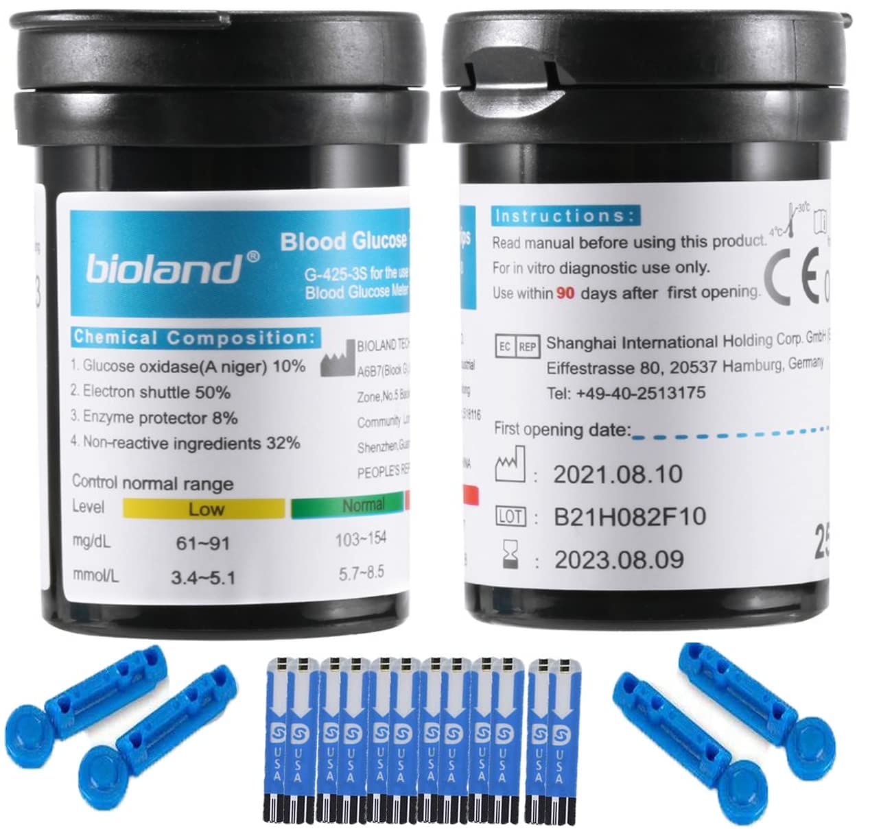 Blood Glucose Test Strips Kit,100 Test Strips and 100 Lancets for G-425-3 , Blood Test Strips