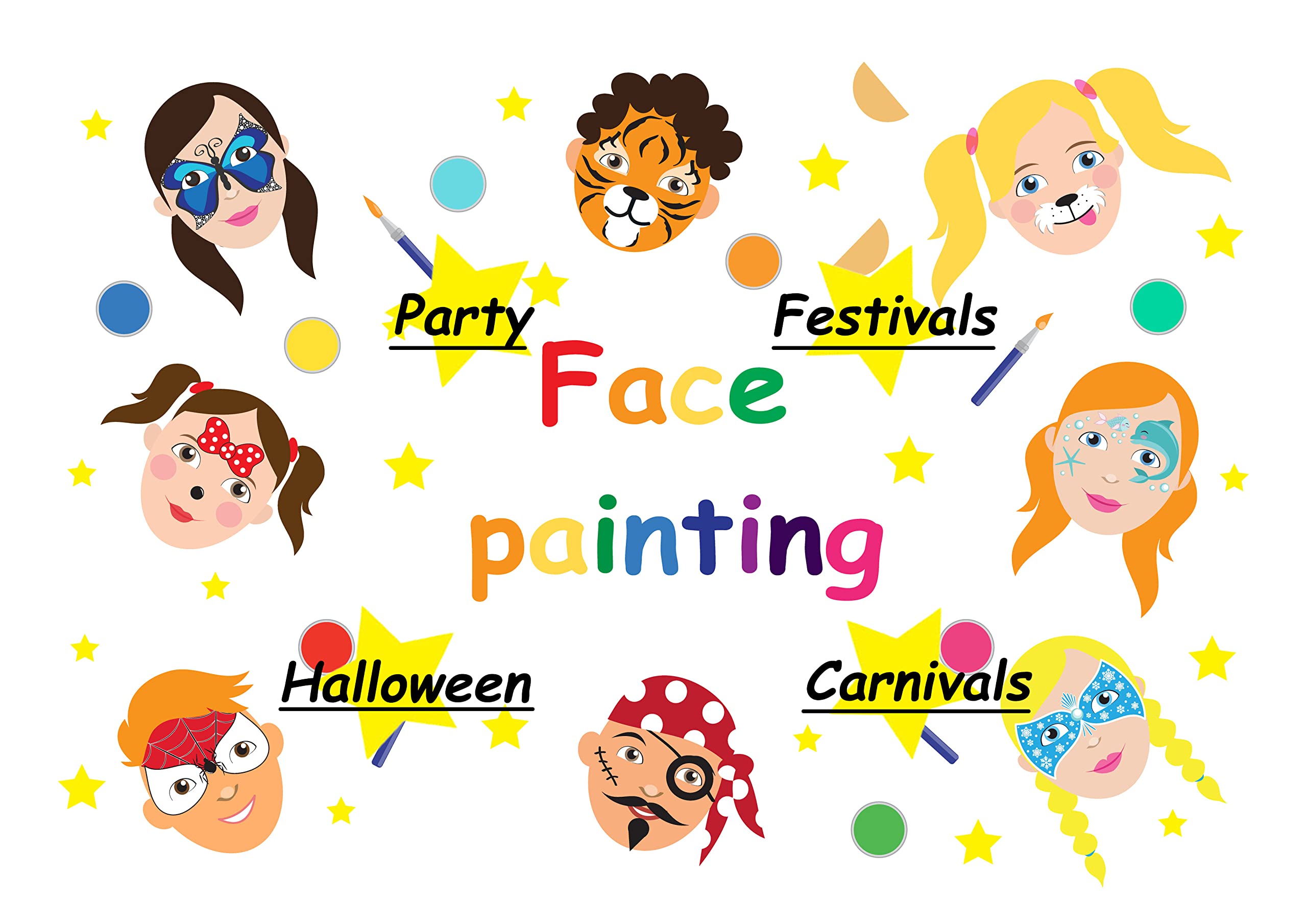 BOBISUKA Face Painting Kit for Kids - 16 Colors Water Based Body Face Paint Includes Brushes,Sponges,Glitters,Gem Sheet,Instructions,Stencils for Halloween Party Costume SFX Makeup