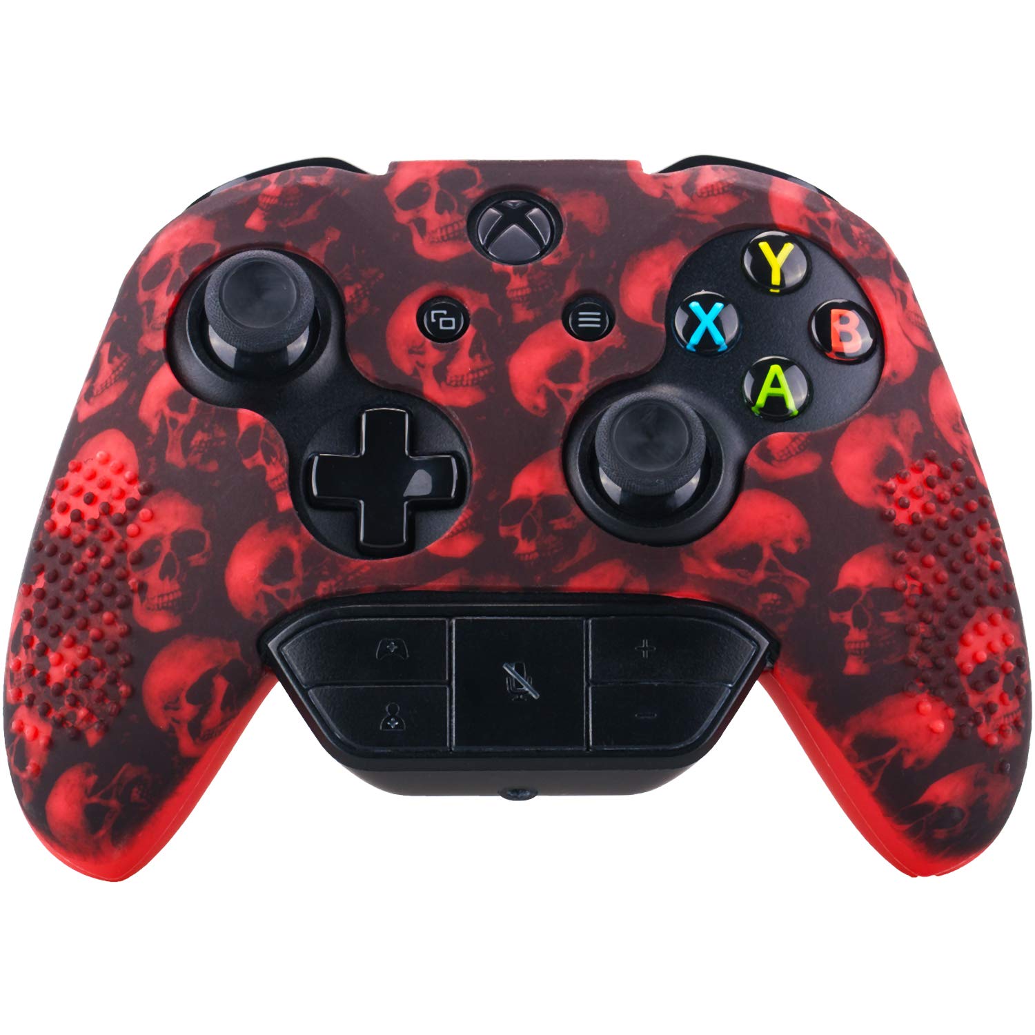 9CDeer Studded Protective Customize Transfer Printing Silicone Cover Skin Sleeve Case + 8 Thumb Grips Analog Caps for Xbox One/S/X Controller Skull Red Compatible with Official Stereo Headset