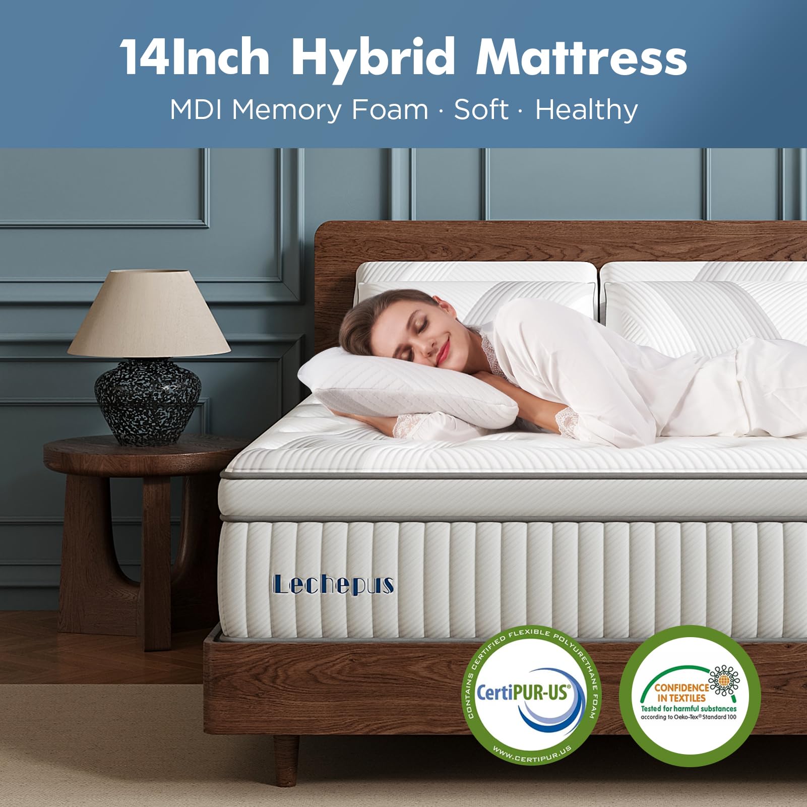 Calking Size Mattress, Lechepus 14Inch Medium Plush California King Mattress in Box, Hybrid Mattress with Memory Foam & 7-Zone Individual Pocket Spring Mattress, Supportive & Pressure Relief, 75"*84"