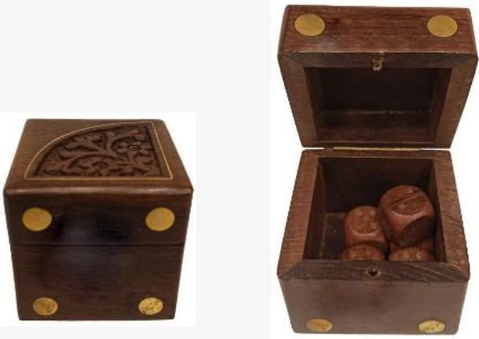 KAM Home Wooden Game Dice Box with Five Dice Gifts for Christmas Special