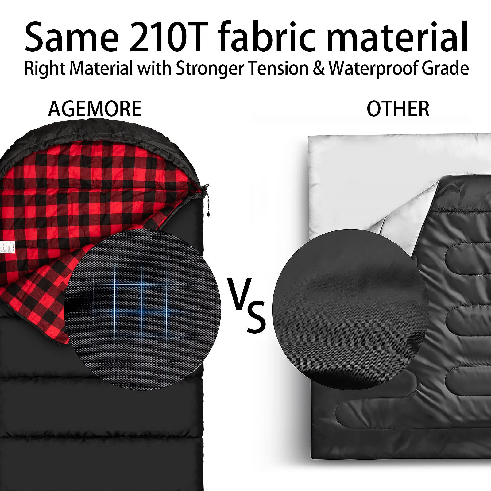 AGEMORE Cotton Flannel Sleeping Bag for Adults, Lightweight XXL Cotton Sleeping Bag for Camping Backpacking or Hiking, Water Resistant 3-4 Season Sleeping Bag for Warm & Cool Weather