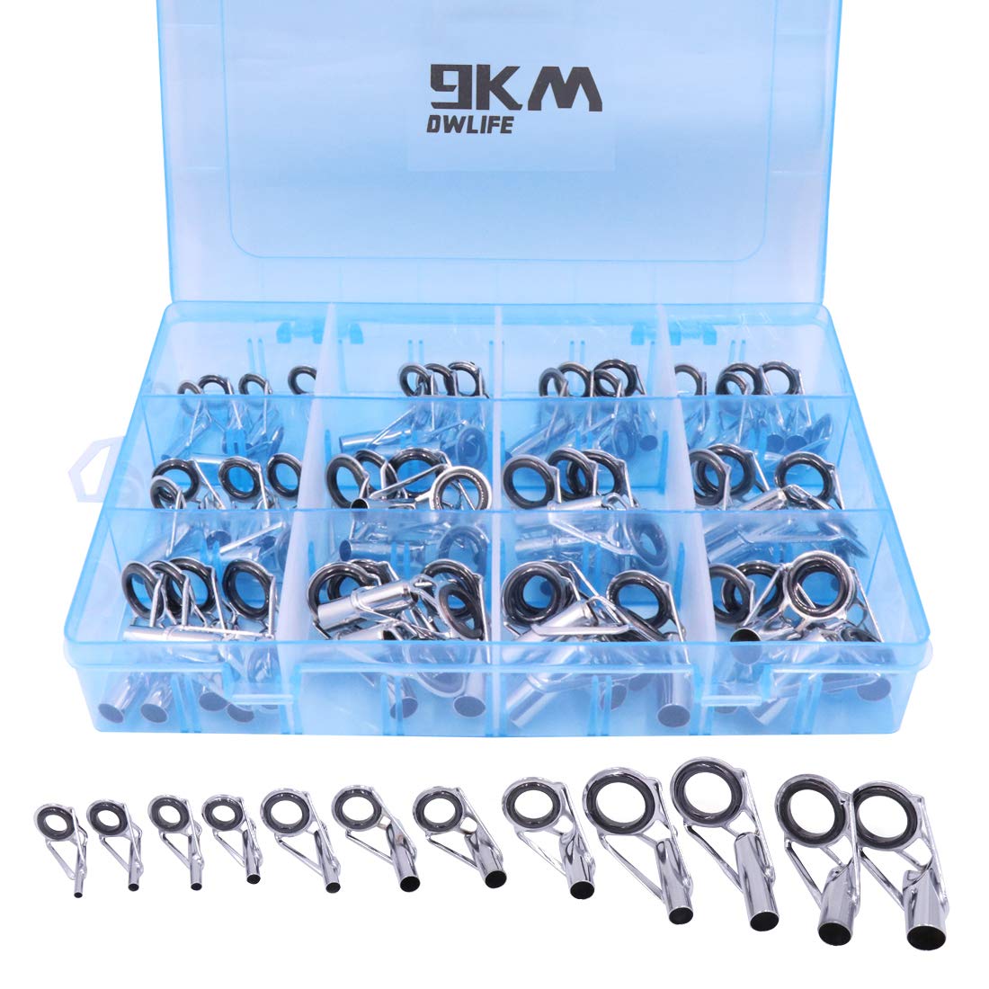 9KM DWLIFE Fishing Rod Tip Repair Kit 90pcs, Silver Stainless Steel, Wear Resistant Ceramic Ring, Guide Replacement