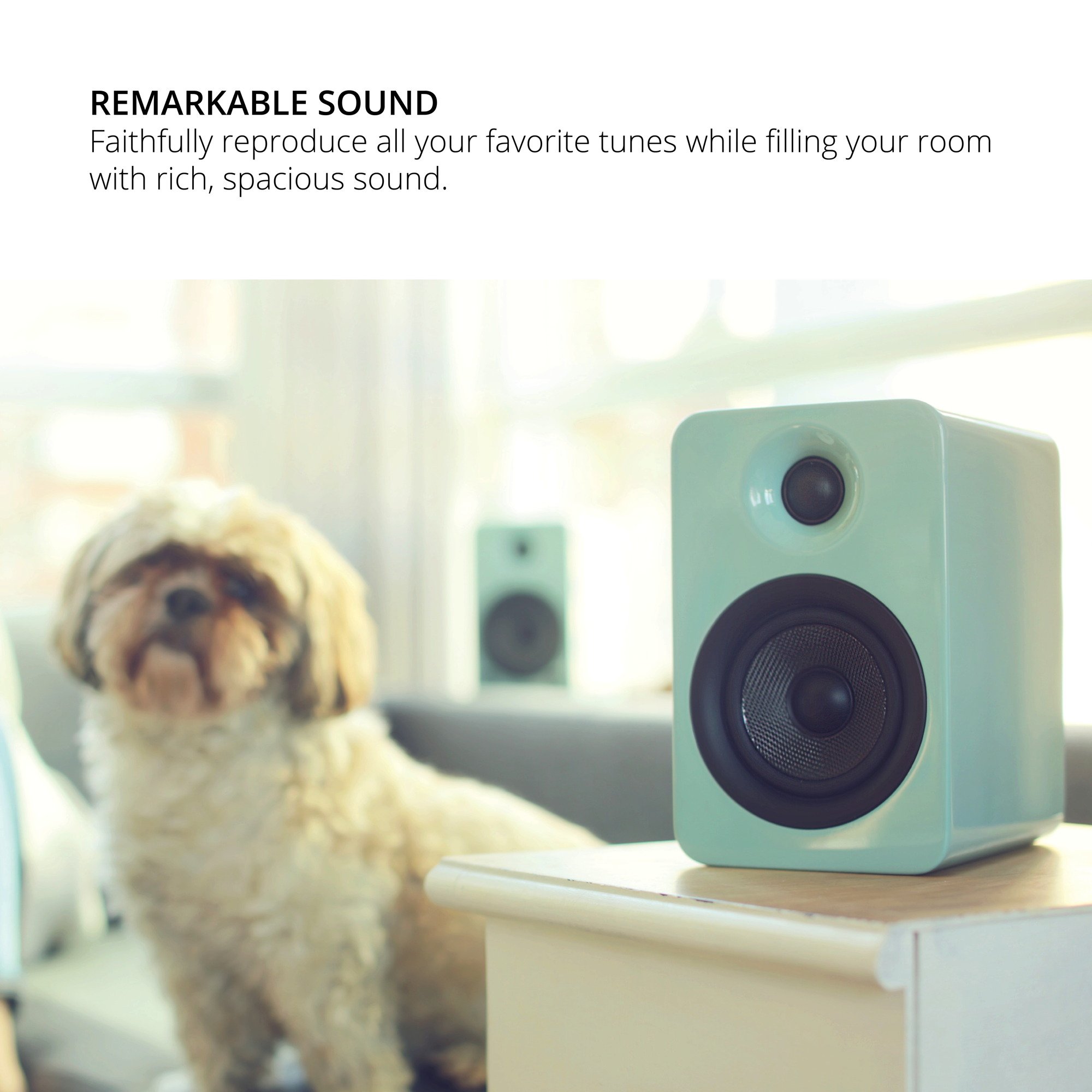 Kanto YU4GW Powered Speakers with Bluetooth and Built-in Phono Preamp | Auto Standby and Startup | Remote Included | 140W Peak Power | Pair | Gloss White