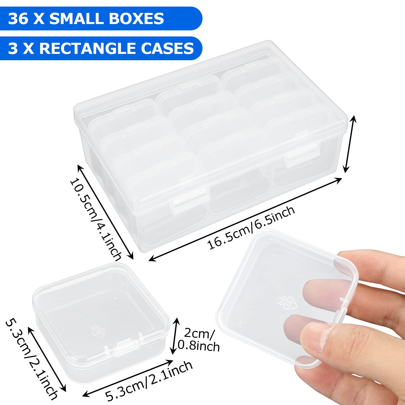 CertBuy 36 Pieces Small Plastic Storage Containers with Hinged Lids Clear Bead Organizer Box Mini Storage Cases for Storage of Beads Jewelry, Diamonds DIY Art Craft (2.16×2.16×0.79 Inch)