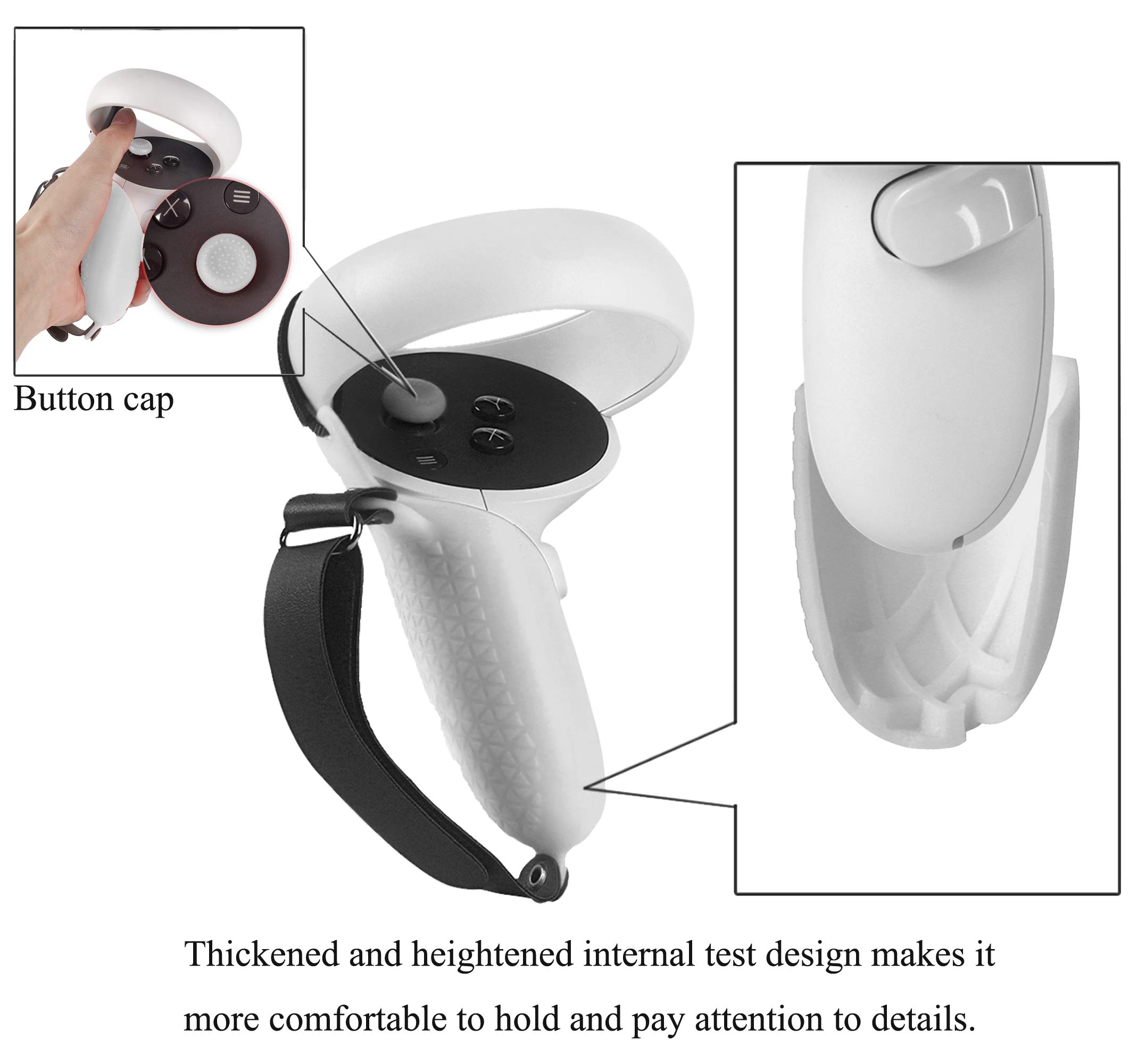 MUGEYMYD Touch Controller Grip Cover and Lens Cover for Oculus Quest 2 Accessories, Sweat-Proof and Anti-Throw, Protector with Knuckle Straps.(White)