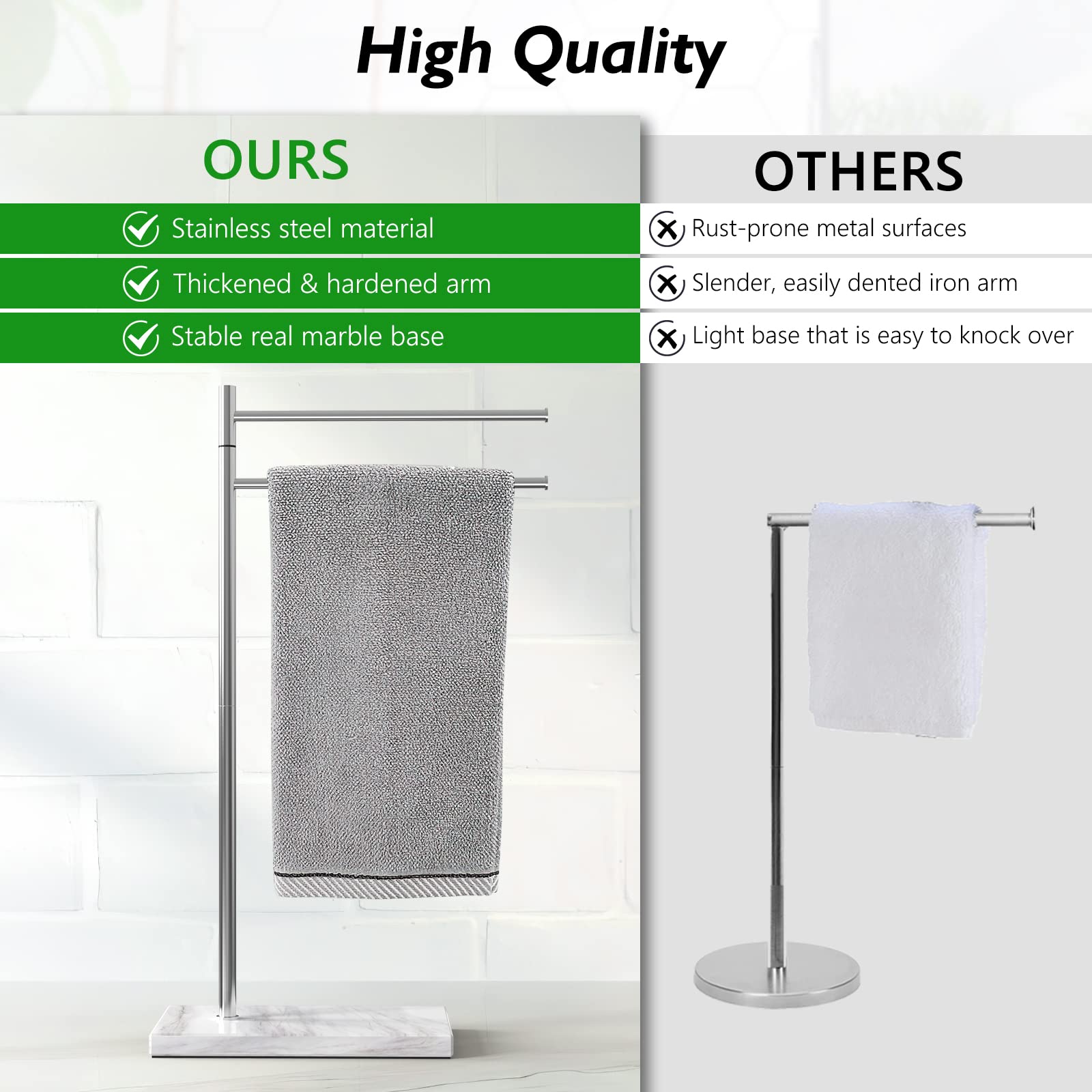 Luxspire Marble Hand Towel Holder, Free Standing Hand Towel Stand, πππ©πͺπ§ππ‘ Marble Base Countertop Towel Stand Stainless Steel Swivel Towel Rack for Bathroom Kitchen Countertop, F-Shape