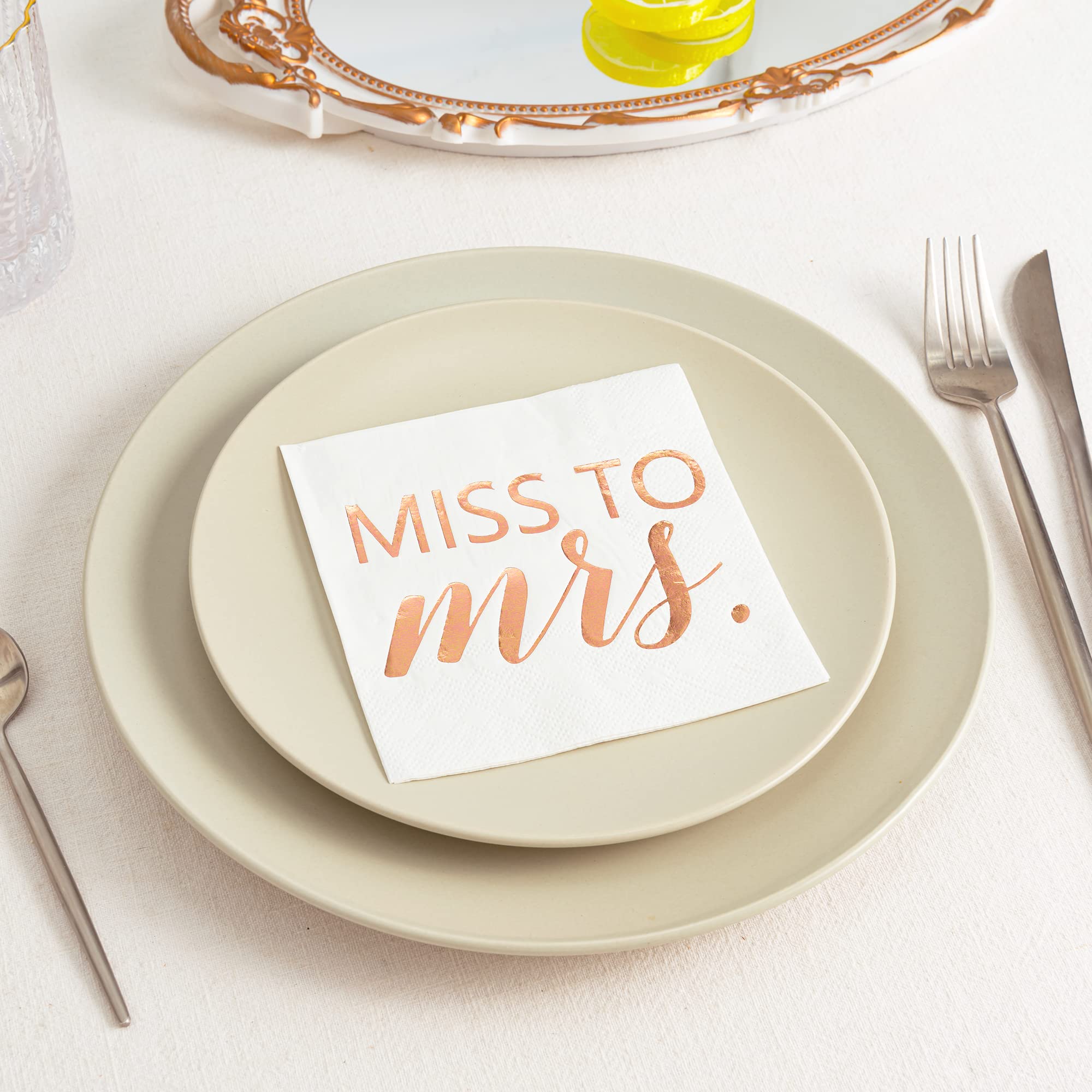 Calculs Bridal Wedding Beverage Napkins Miss to Mrs Celebrations Tableware Snack/Dessert/Beverage Disposable Napkin Rose Gold Foil 55 Pcs