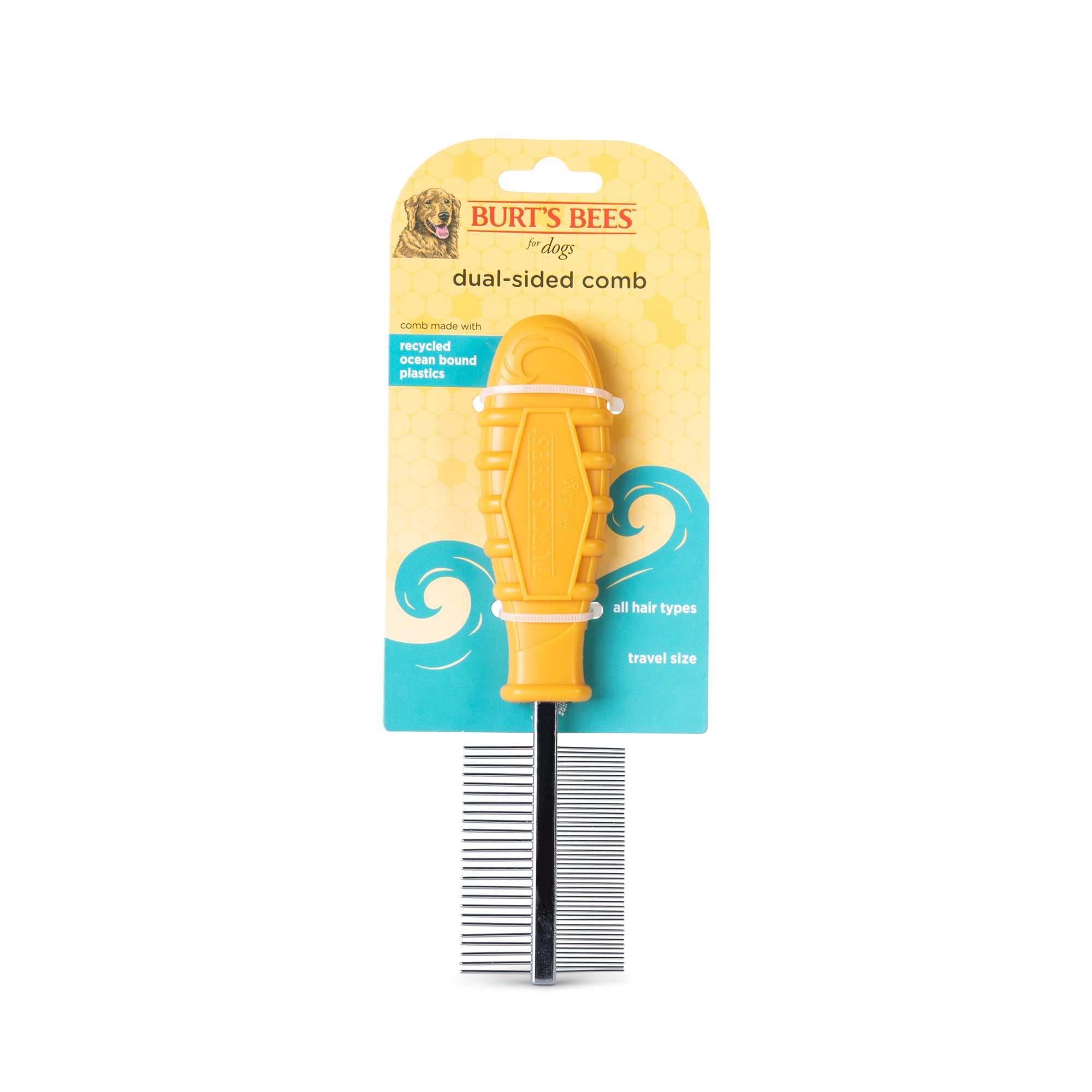 Burt's Bees for Pets Dual Sided Grooming Comb with Handle from Recycled Plastics | 2-in-1 Tool for Pet Grooming and Flea Removal