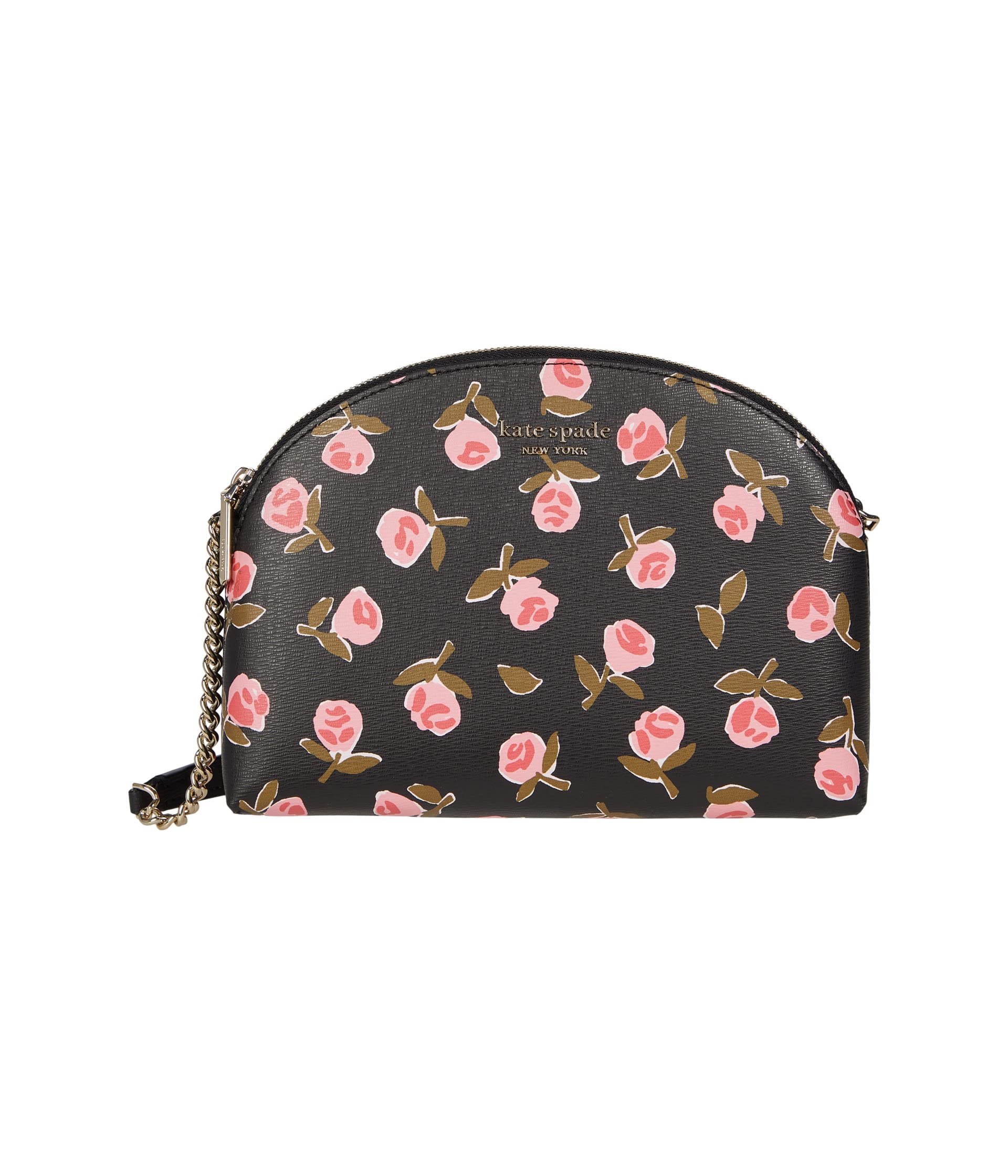 Kate Spade New York Spencer Ditsy Rose Printed PVC Double Zip Dome Crossbody Black Multi One Size