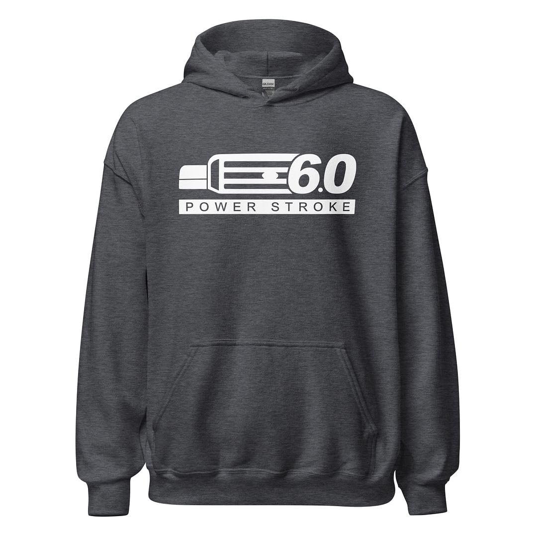 Aggressive Thread Power Stroke 6.0 Powerstroke Diesel Truck Hoodie Sweatshirt Dark Heather