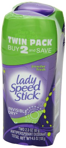 Lady Speed Stick Antiperspirant, Invisible Dry Powder Fresh, Twin, 2.3 Oz, Pack of 2