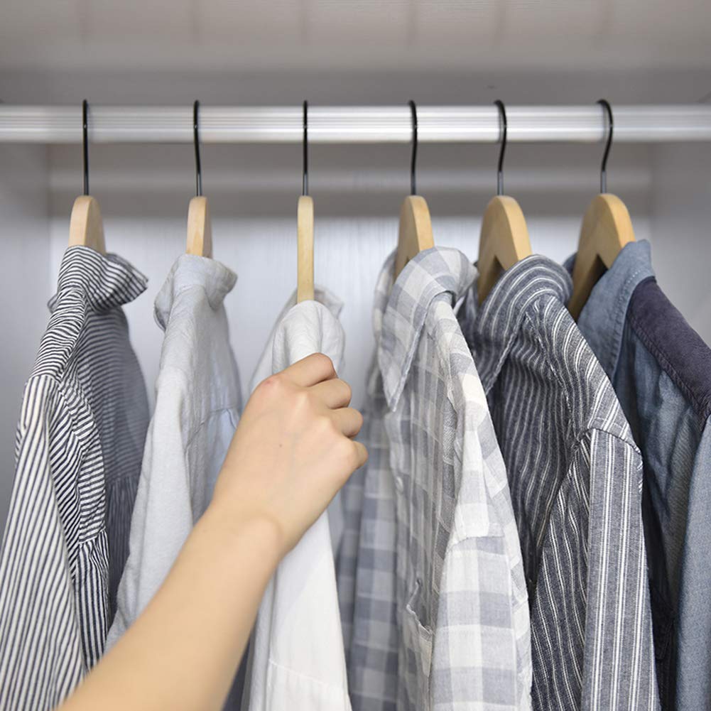 JS HANGER Wooden Coat Hangers, 30 Pack High Grade Wood Suit Hangers with Non Slip Pant Bar - Extra Smooth and Splinter Free, Unvarnished