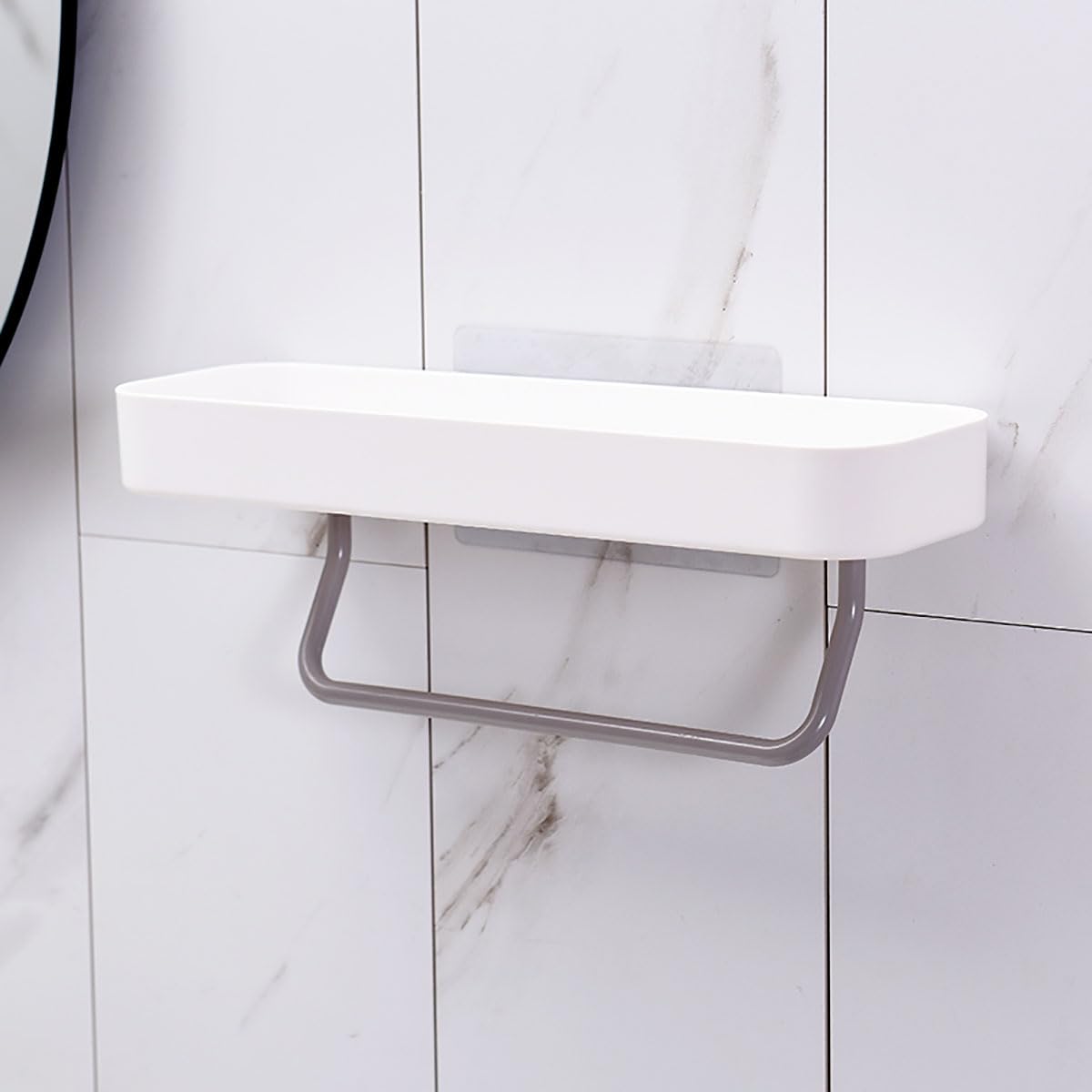 Cetomo Plastic Wall Mounted Shower Caddy, Shelf Organizer with Detachable Towel Rack for Bathroom Bathtub Sink Kitchen Washbasin, No Drilling Adhesive, White