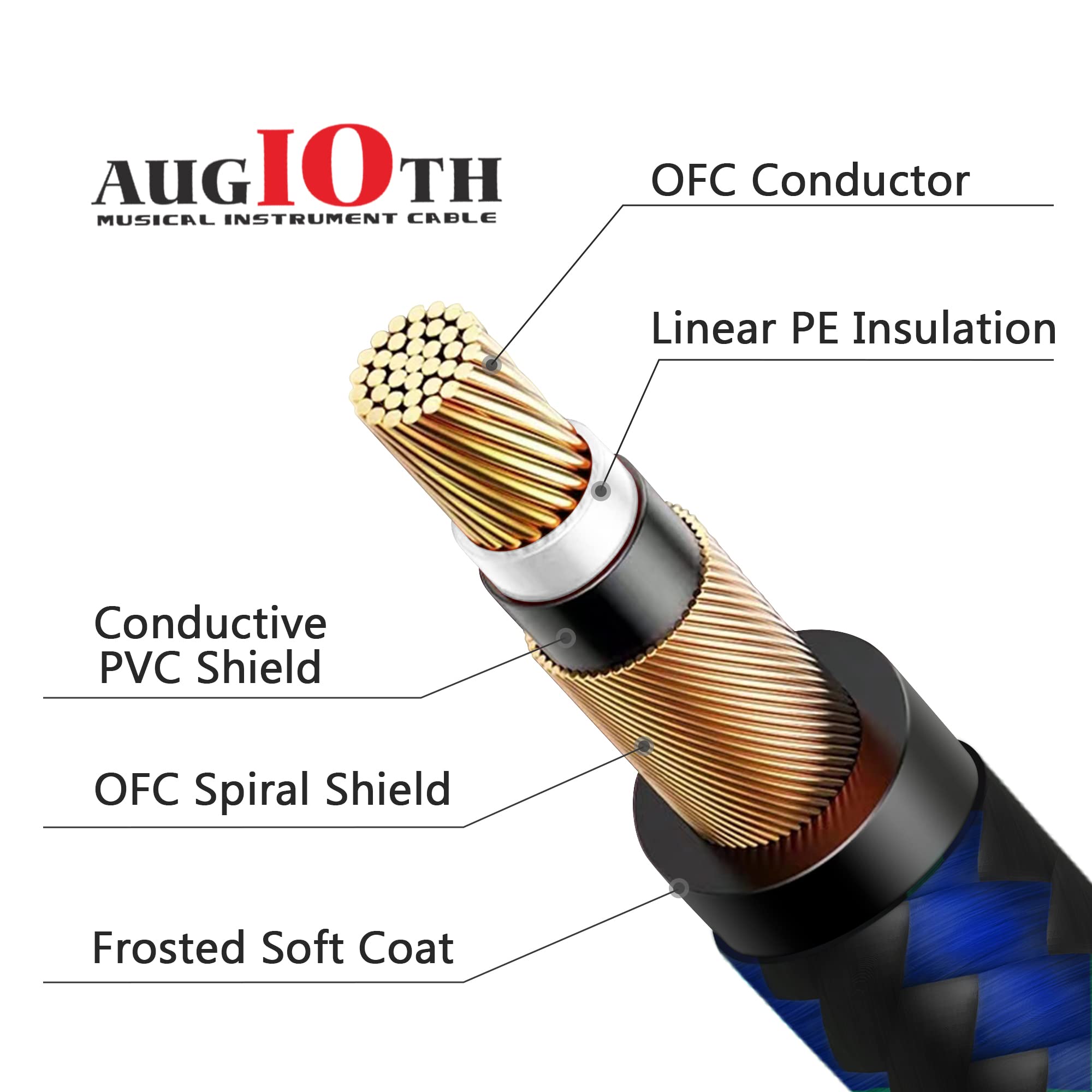 Augioth Guitar Cable 20 ft 2 Pack, Electric Instrument Bass Cable AMP Cord 1/4 Straight to Angled Black and Green Tweed
