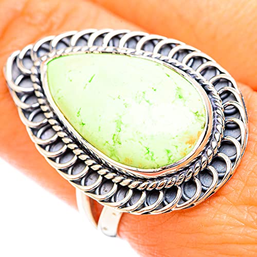 Ana Silver Co Large Lemon Chrysoprase 925 Sterling Silver Ring Size 8 - Handmade Jewelry, Bohemian, Vintage RING119057