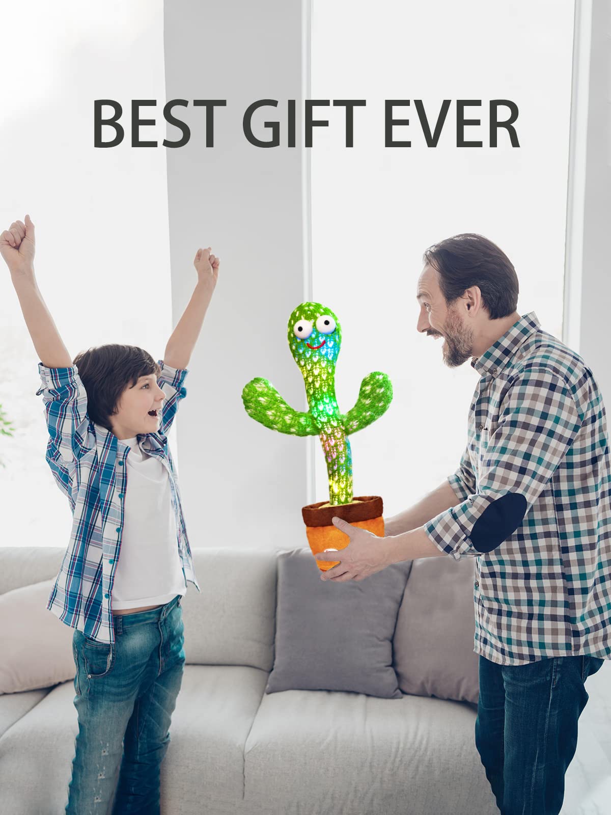 Keculf Cactus Toy - Talking, Singing Cactus Toy, Mimicking Musical Cactus with LED Light, Repeats What You Say with Songs in English for Babies Cactus Toy Mimic Gift Box Packaging