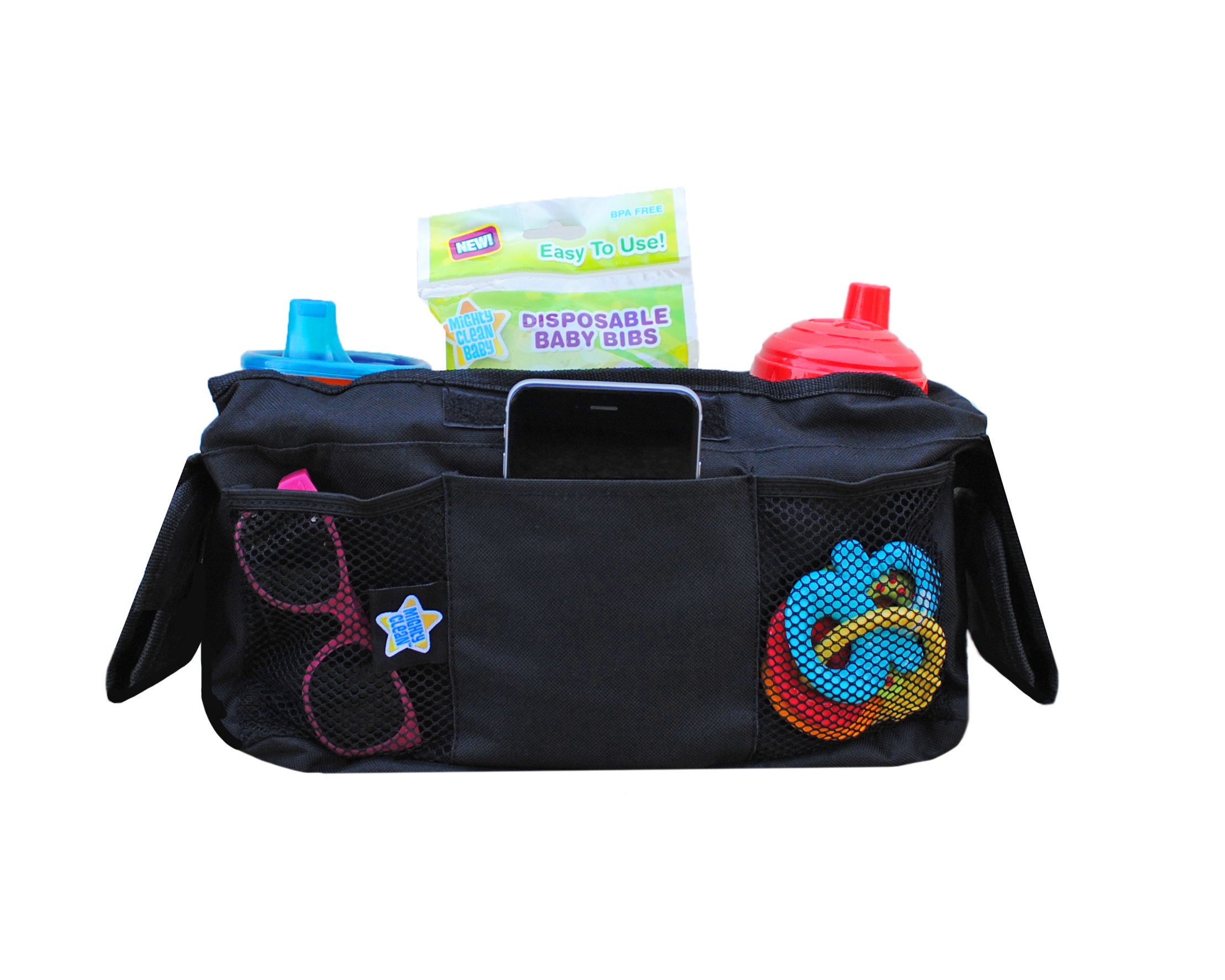 Mighty Clean Baby Stroller Organizer - Fits Most Strollers and Includes Two Deep Insulated Cup Holders to Keep Bottles Warm and Drinks Cold