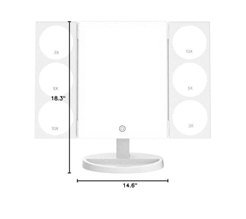 MIRRORVANA® X-Large Vanity Makeup Mirror with 44 LED Lights, 3 Color Lighting Modes, 10X 5X 3X Magnifying Panels, Dual Power Supply, 360° Rotation and Touch Screen Dimmer Switch on HD Glass (White)