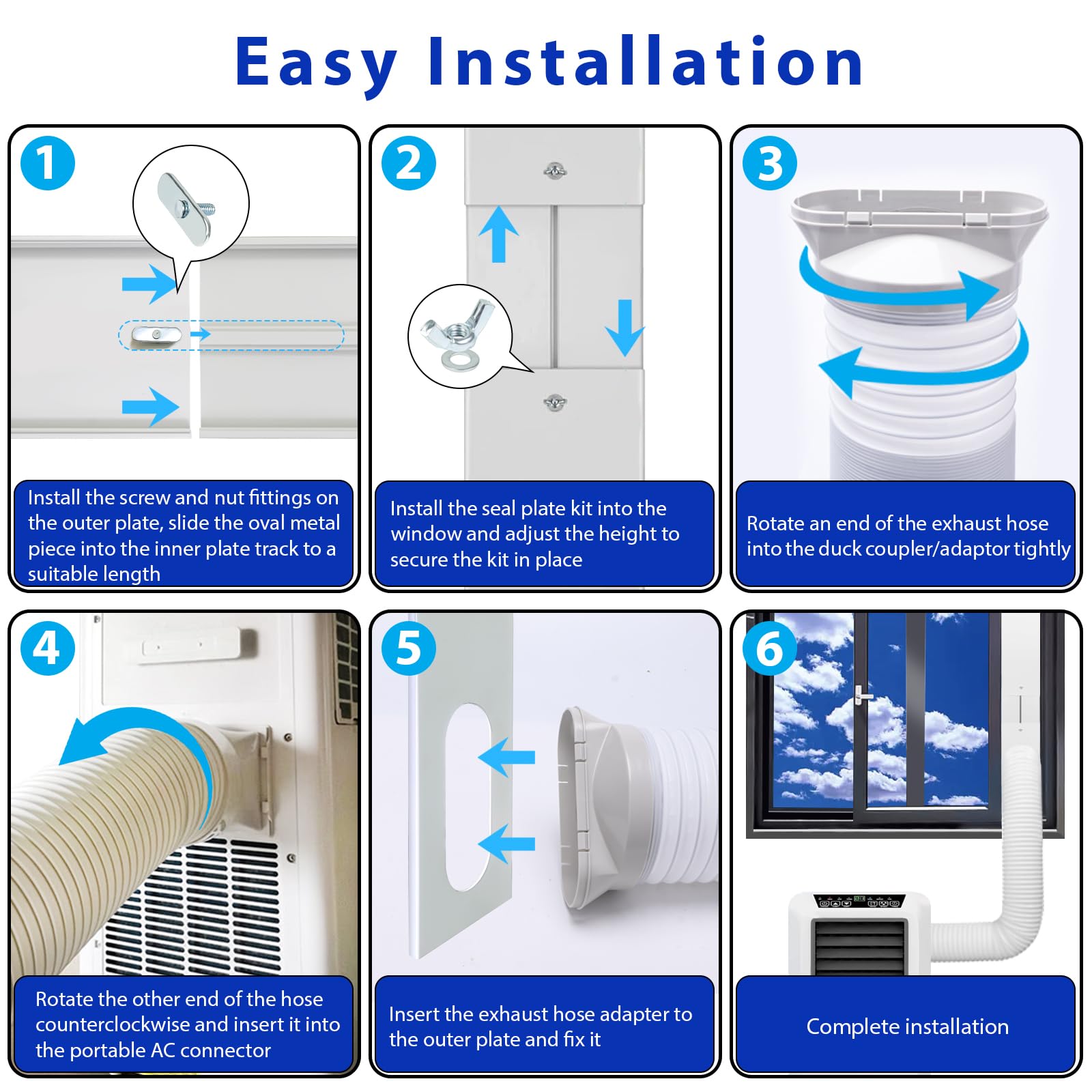 Estoder Portable AC Window Vent Kit with 5.9 Inch Exhaust Hose (78.7Inch Length), Adjustable Window Seal for Portable Air Conditioner, Universal 3x21.7β AC Seal Plate with Coupler for Sliding Windows