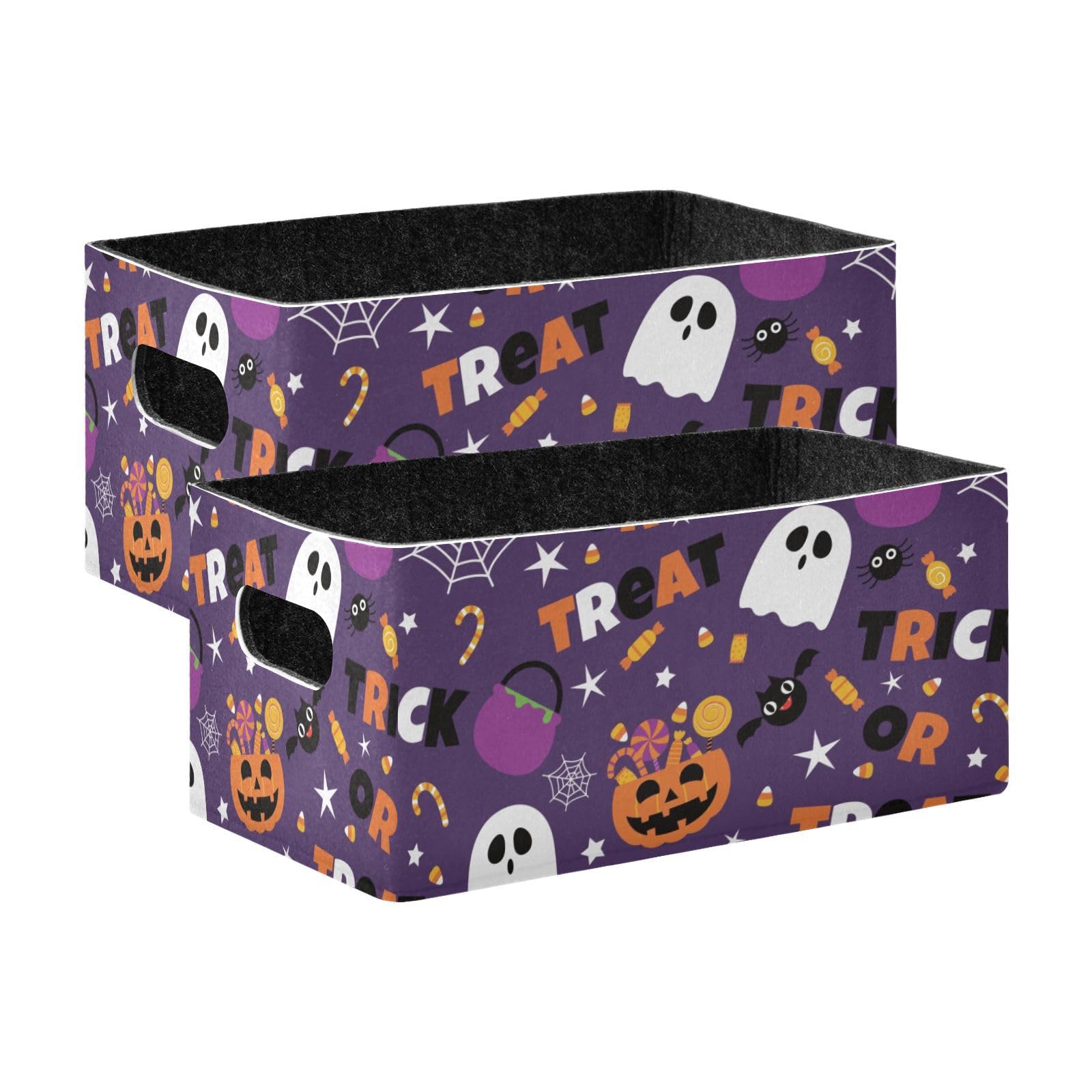 linqin Halloween Pattern Collapsible Storage Bins Baskets, 2 Pack Foldable Felt Fabric Organizer Decorative Cube Box for Nursery Home Shelves Closet