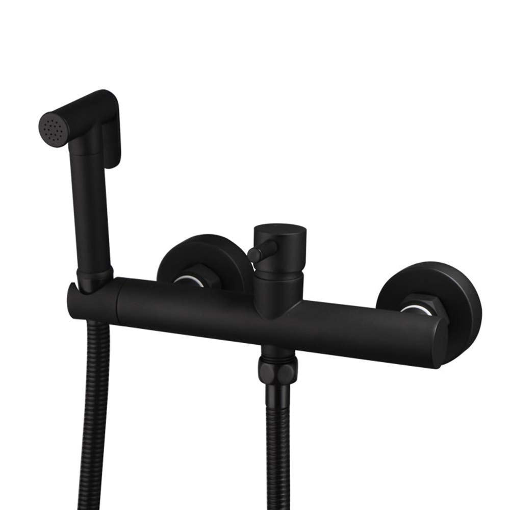 Black Bidet Sprayer Faucet Set with Cold and Hot Water Brass Handheld Toilet Bidet Attachment Pressure Sprayer Wall Mount/Style B (Style B)
