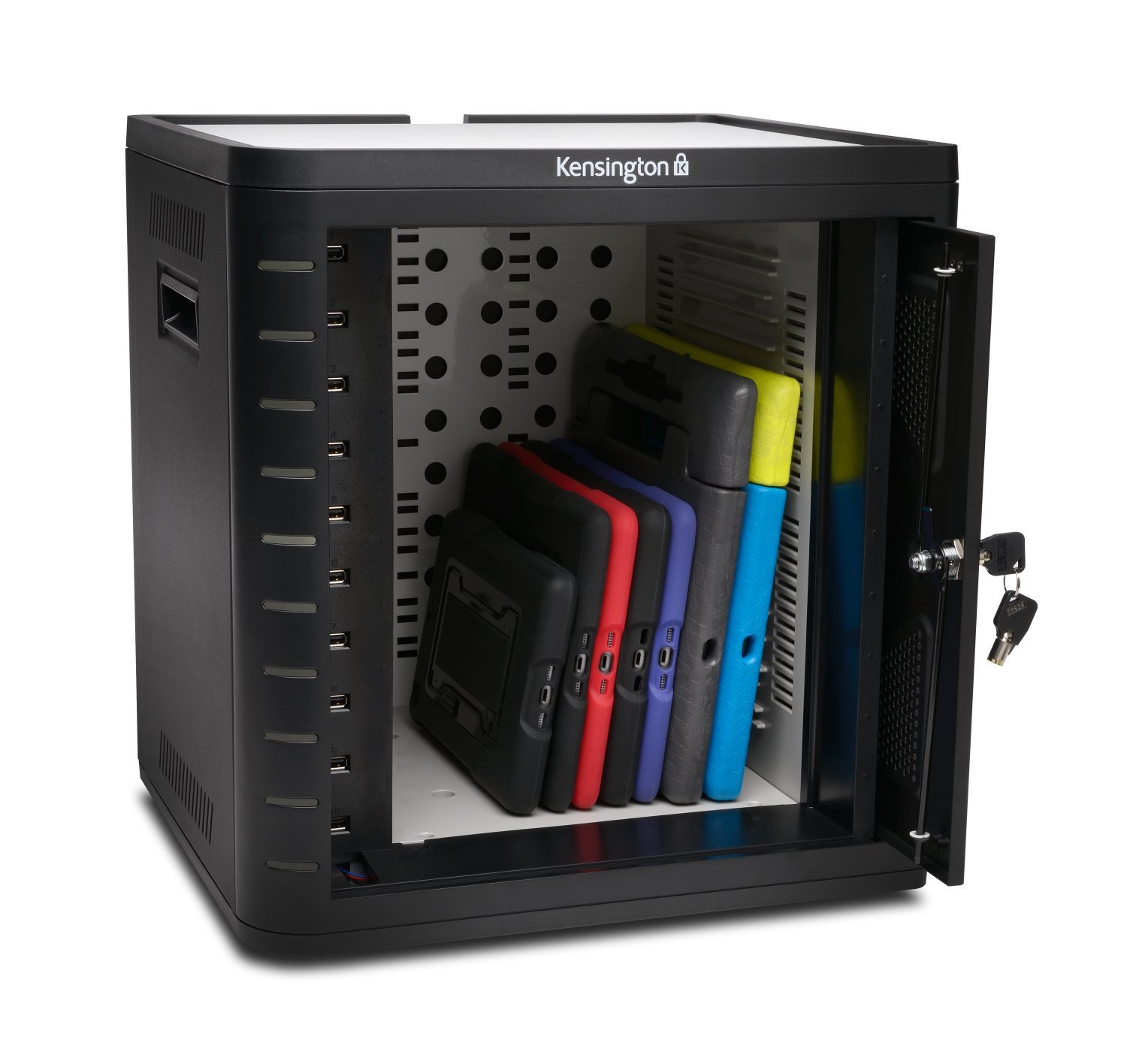 Kensington - K67862AM Charge and Sync Cabinet for 7-Inch to 10-Inch Tablets, iPad Air, iPad 4/3/2 and Galaxy Tab 3 (K67862AM) Black