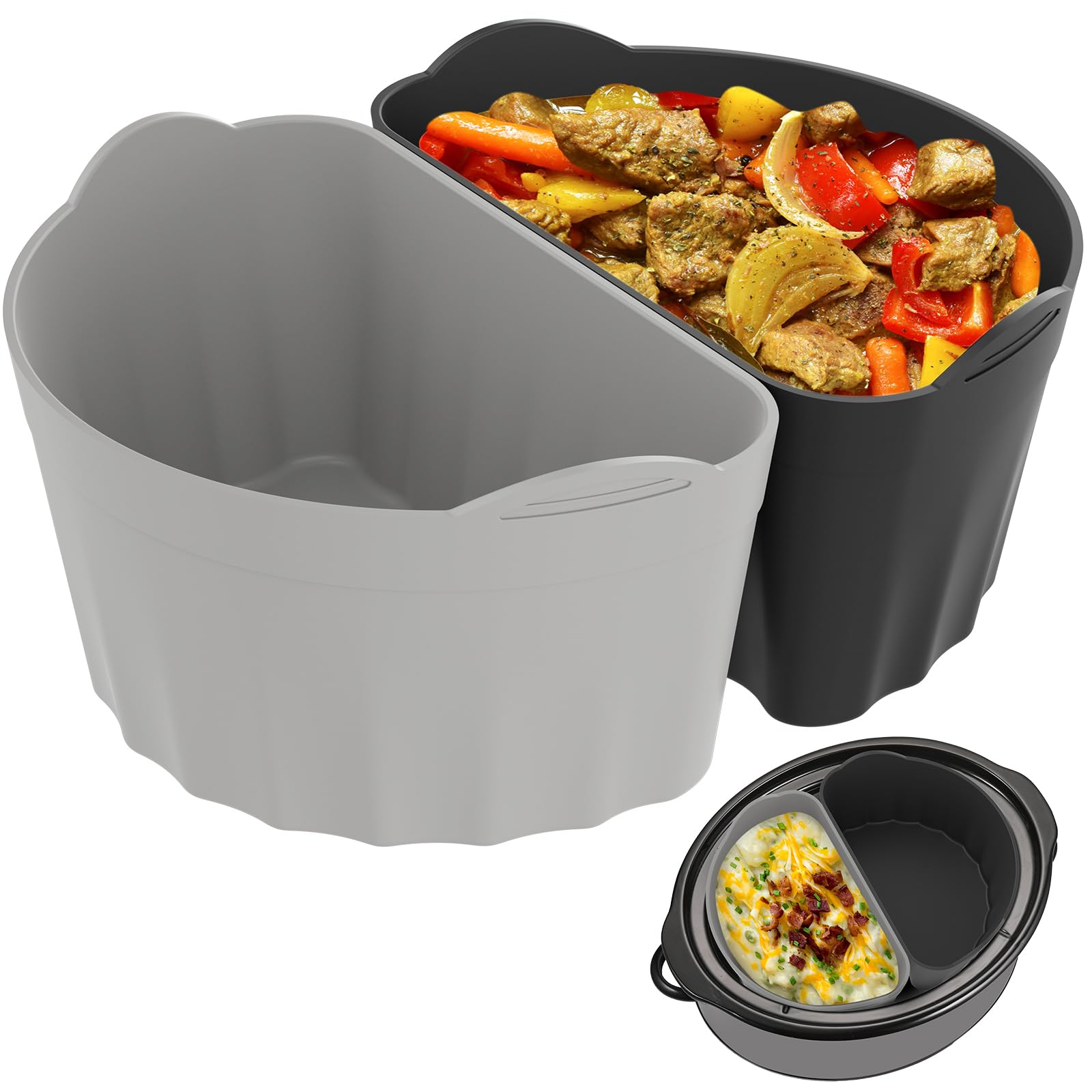 OUTXE Upgraded Slow Cooker Divider Liner fit 6 QT Crockpot, Reusable & Leakproof Silicone Crockpot Divider, Dishwasher Safe Cooking Liner for 6 Quart Pot