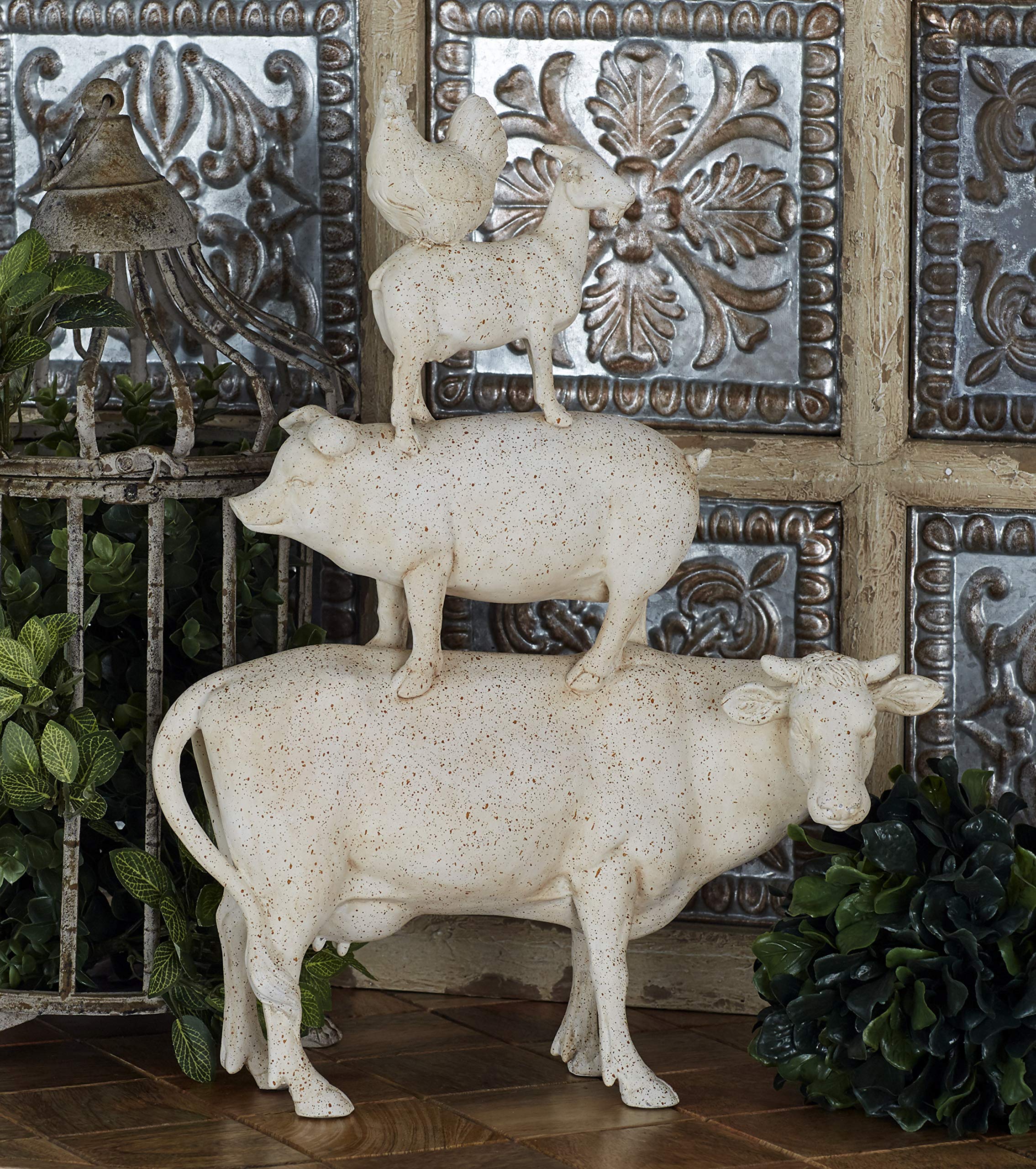 Deco 79 Polystone Farm Animals Decorative Sculpture Stacked Home Decor Statue, Accent Figurine 14" x 4" x 18", White