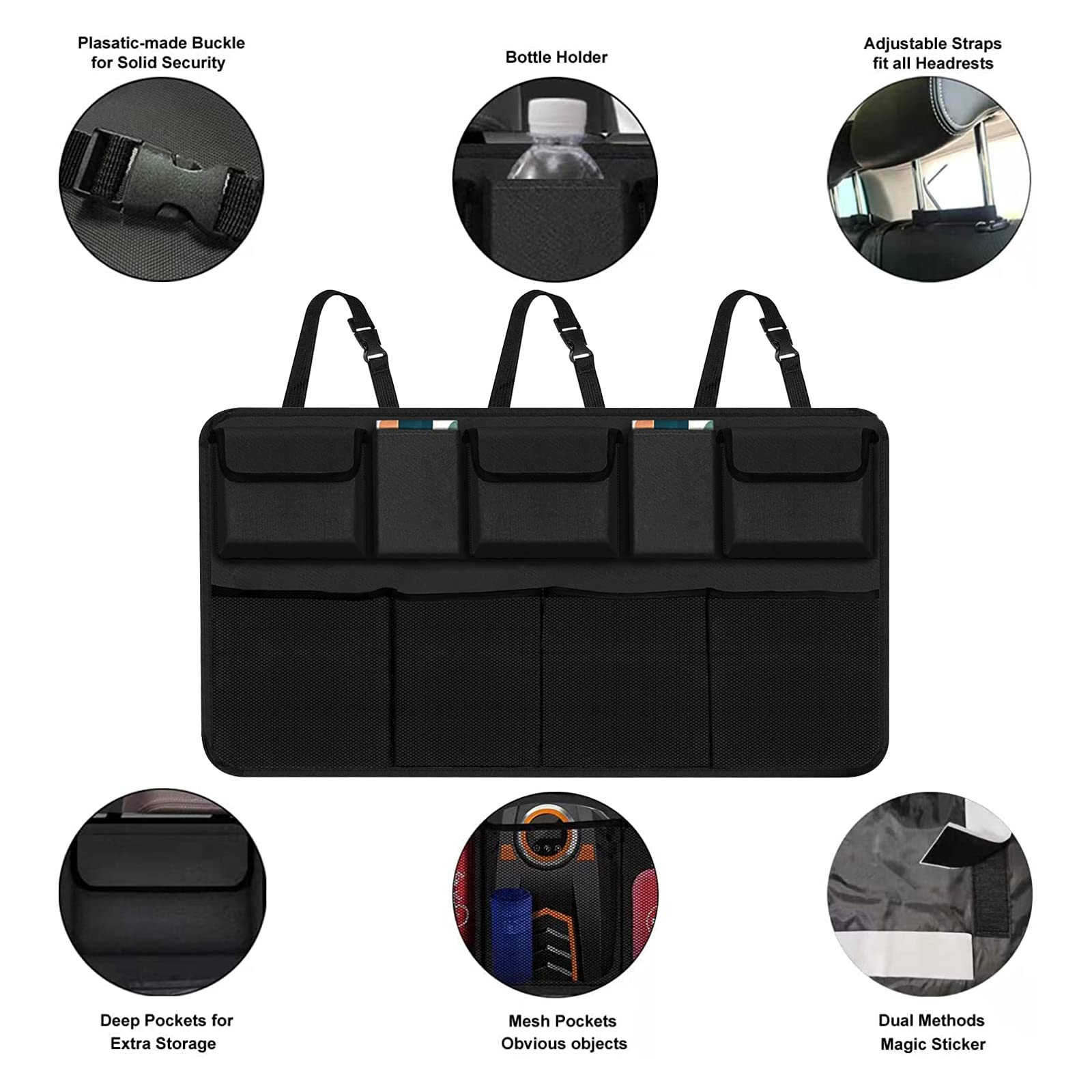 Car Seat Protectors 2 Pack Large Auto Car Seat Cover Under Baby Child Safety Carseat with Organizer Pockets, Thick Padding Waterproof Non-Slip Vehicle Seat Mat Protect Leather Seats