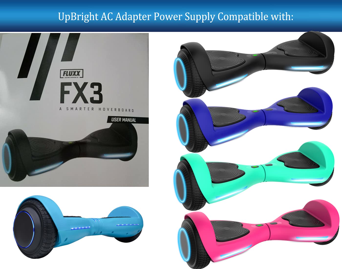 UpBright 29.4V AC/DC Adapter Compatible with Fluxx FX3 Fluxx3 Flux 3 25.2V 2.6Ah Lithium-ion Battery Hoverboard Self Balancing LED Electric Scooter 24V 200 Watt Motor GOLABS FX-F3-BLA Power Charger