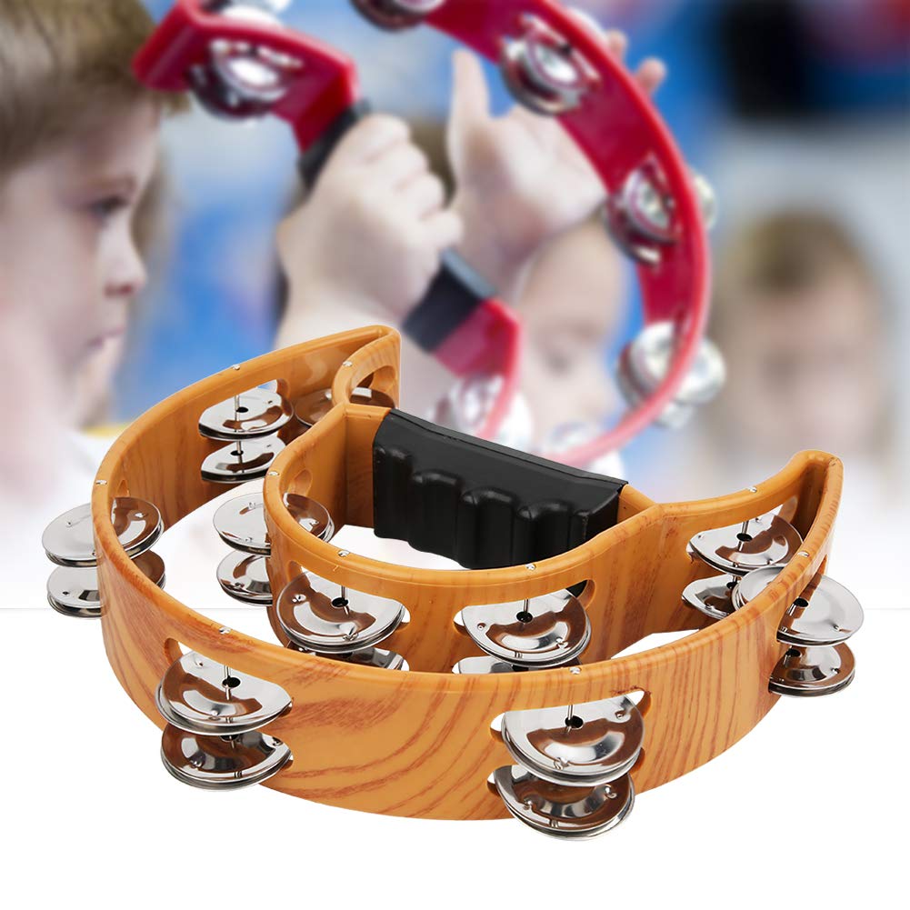 Eujgoov Tambourine Double Row Tambourine Half Moon Tambourine Double Row Metal Bell ABS Handle Compact Handbell with Ergonomic Grip Percussion Instrument