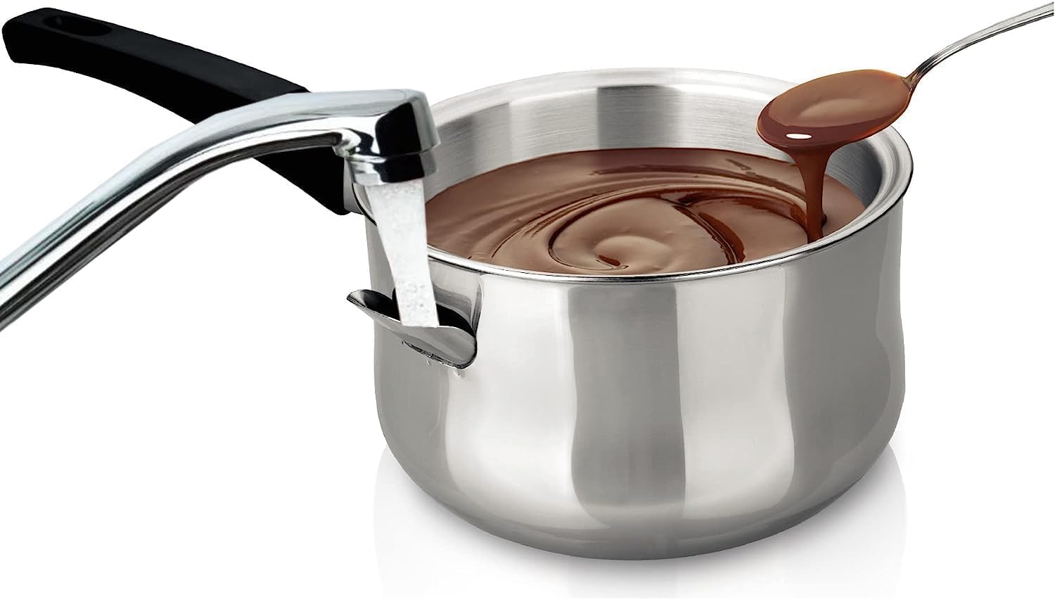 Ibili Stainless Steel All in One Piece Double Boiler Pot Including Lid - Double-Walled with Built in Space to Insert Water for Melting Chocolate, Candy and Candle Making, 1.05 quart Capacity (Sliver)