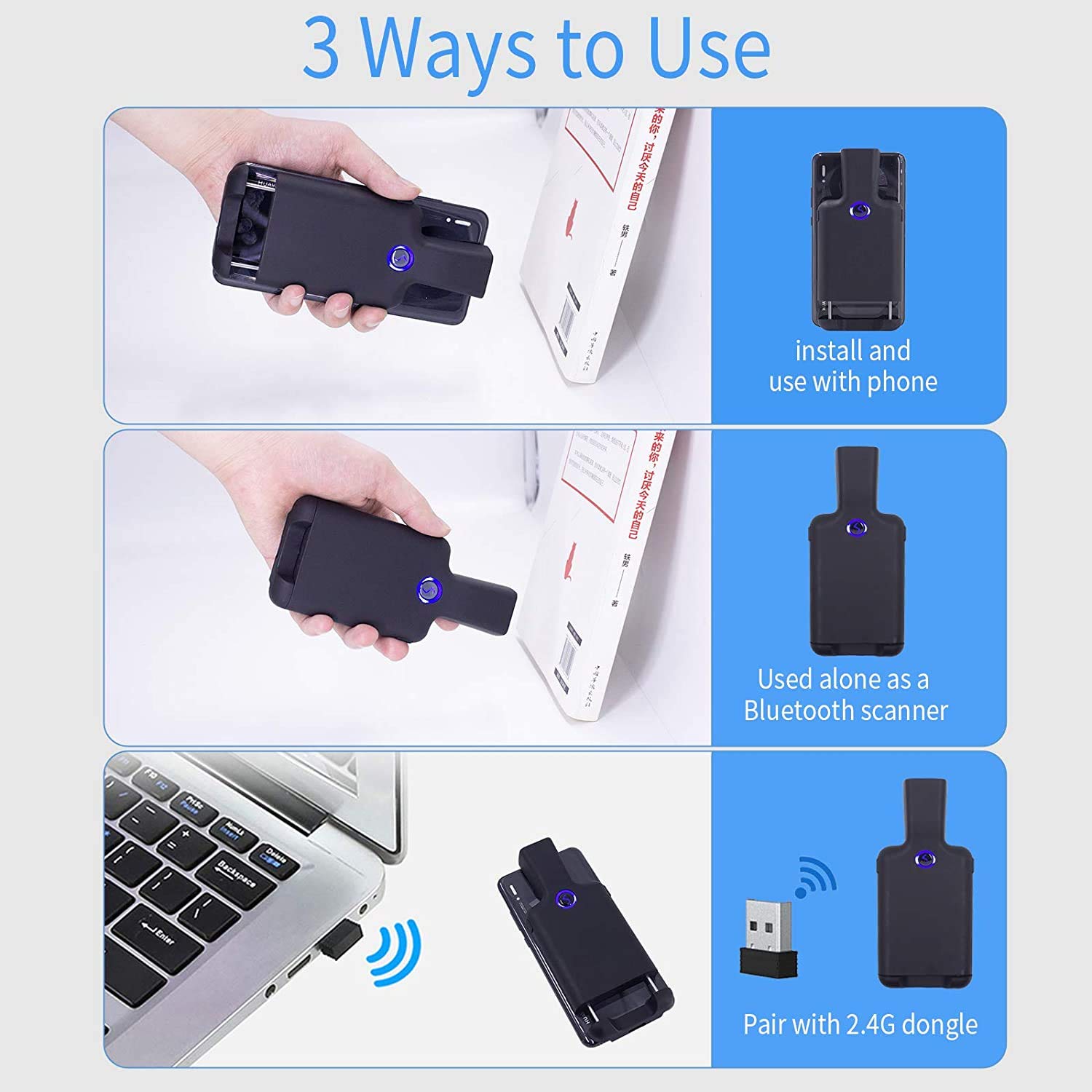 Bluetooth 2D Barcode Scanner,Symcode Portable Back Clip with Bluetooth Function 1D 2D QR Bar Code Reader Scanner PDF417 Data Matrix Maxicode, Automatically Wireless Bluetooth Connect