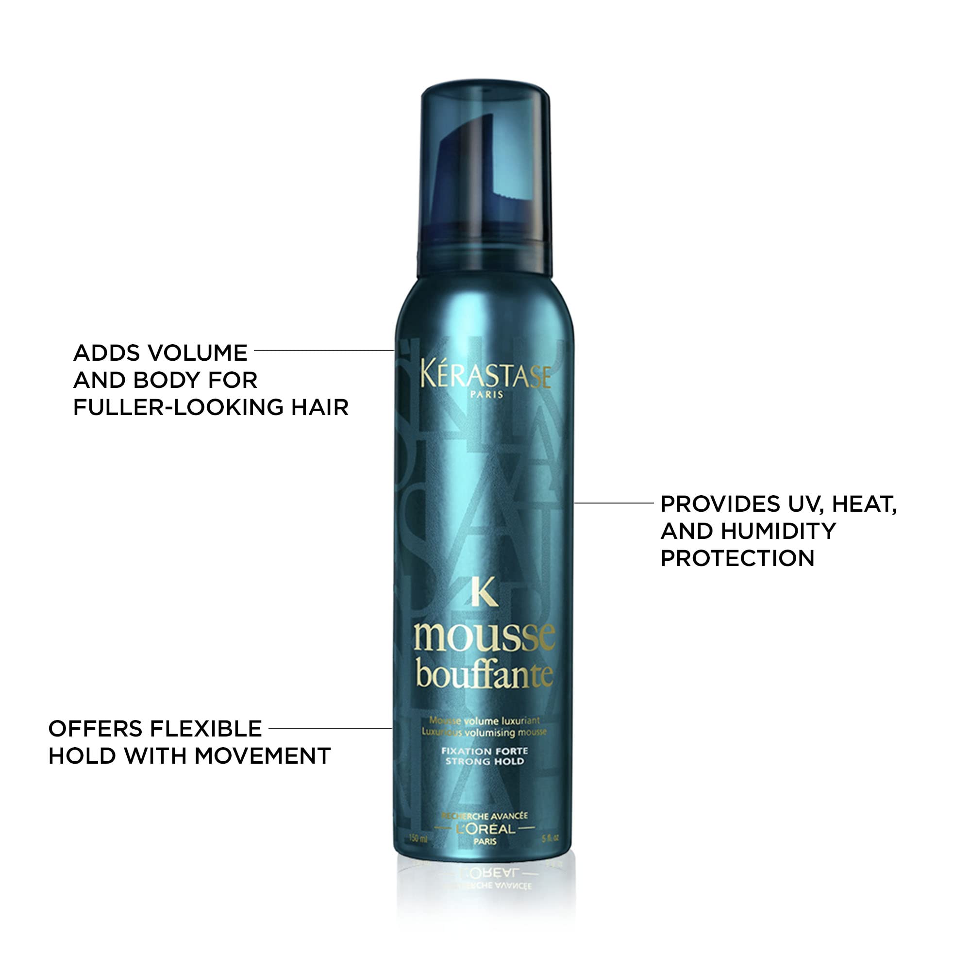 Kerastase Mousse Bouffante Hair Mousse | Volumizing and Bodying Styling Product | Strong Hold | Heat Protectant | With Vitamins | For All Hair Types | 150ml