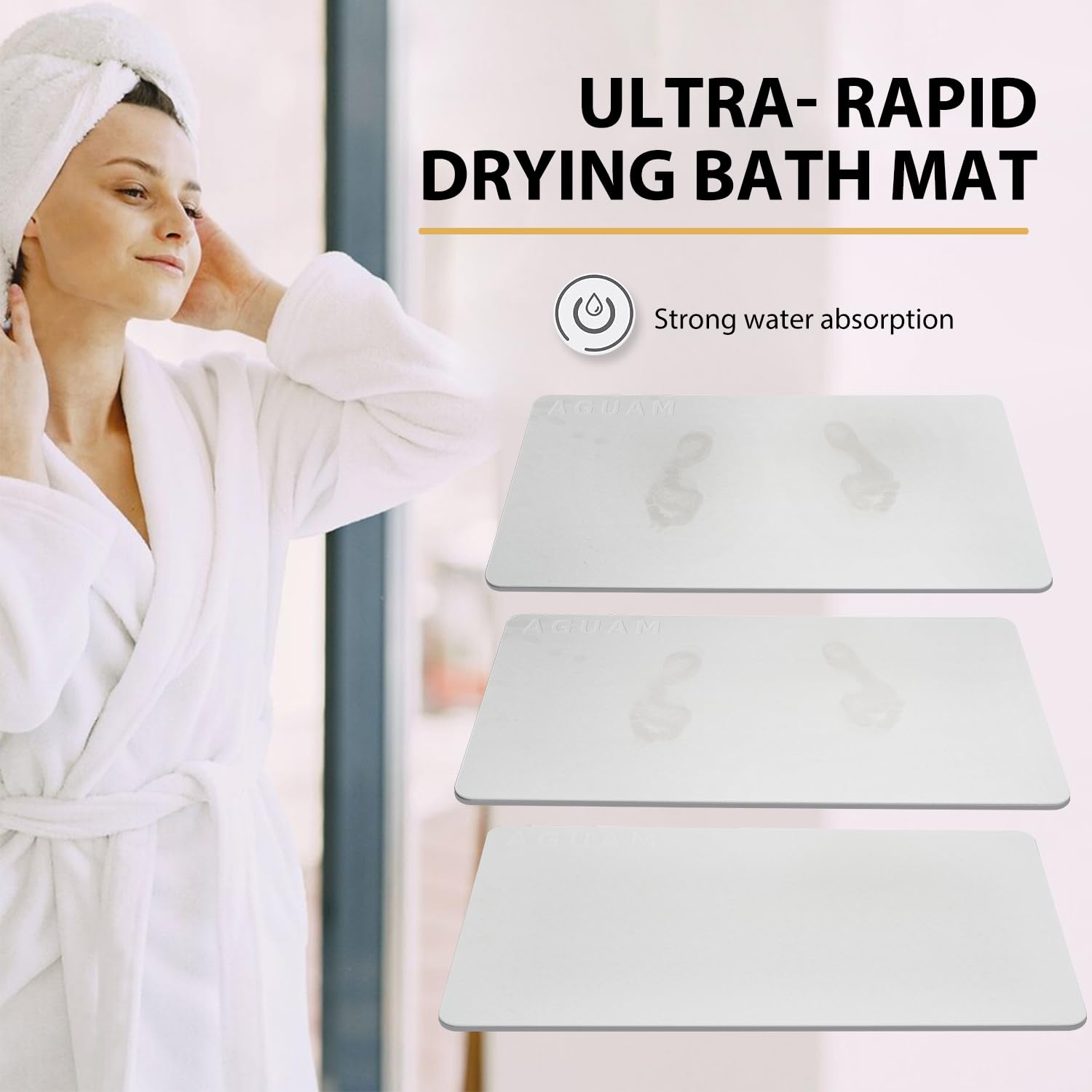 AGUAM- Large Stone Bath Mat Diatomaceous Earth Bath Mat Super Absorbent Diatomite Stone Bath Mats for Bathroom Quick-Drying Non-Slip Bath Stone Mat, Easy to Clean Stone Shower Mat (34 x 20) Off White