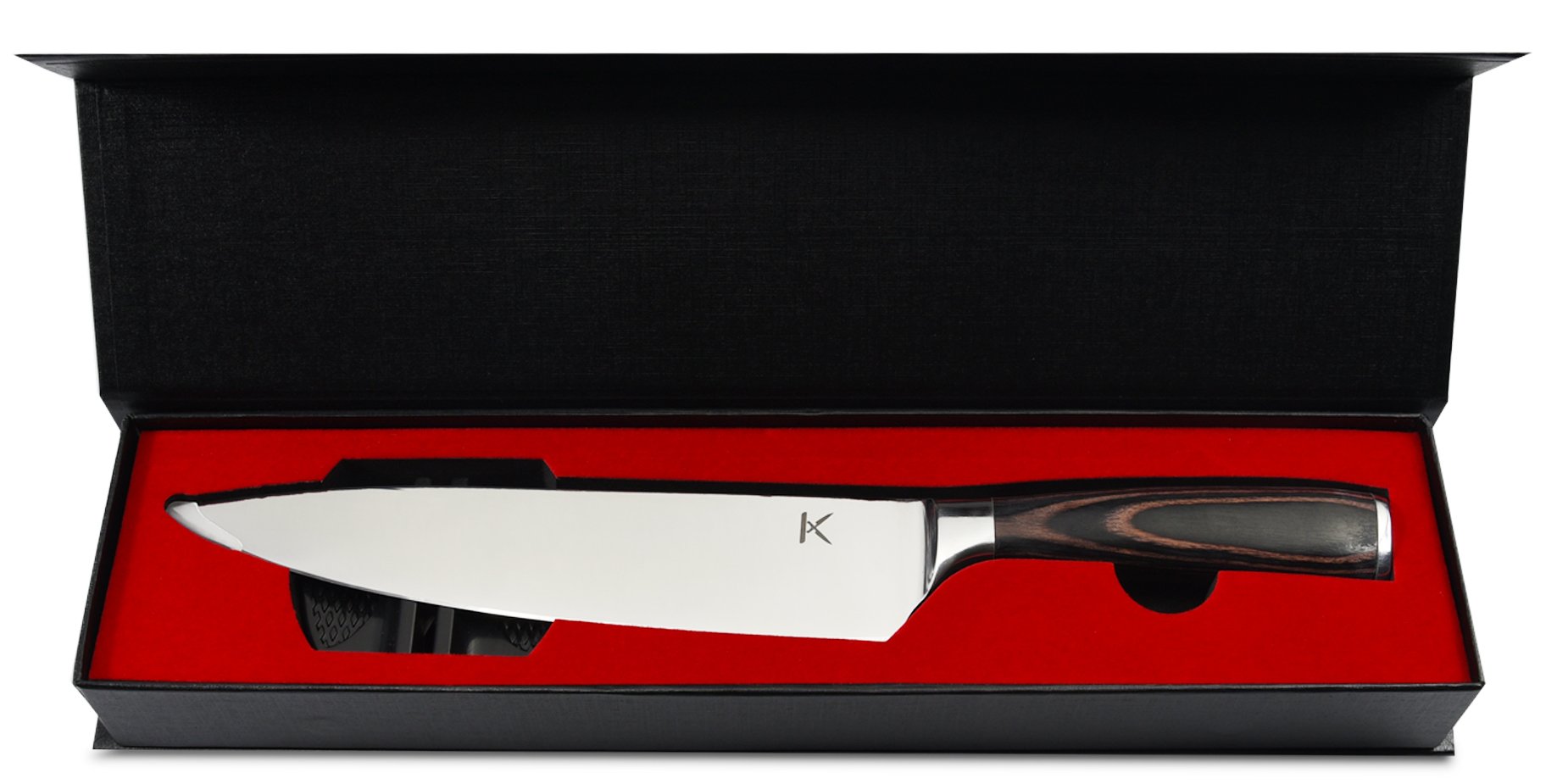 Kutchillo 8" High Carbon Stainless Steel Kitchen Chef Knife with Sharpener, Light-Weight and Well-Balanced, 2.5 mm blade thickness, Ergonomics