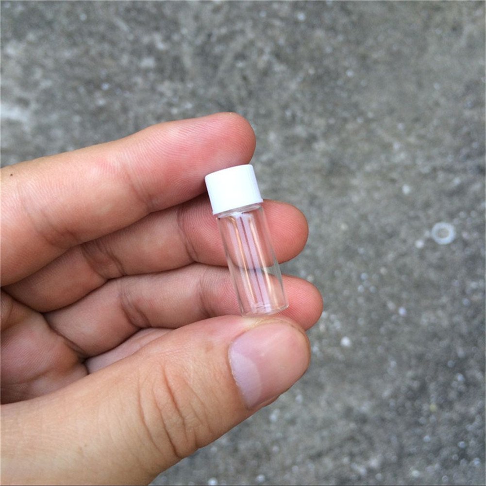 TAI DIAN 100pcs 1ml Mini Glass Bottles Vials White Plastic Cap Empty Tiny Transparent Glass Bottle Jars Screw Cap 10286mm Wholesale (10x28x5mm-plastic Cap)