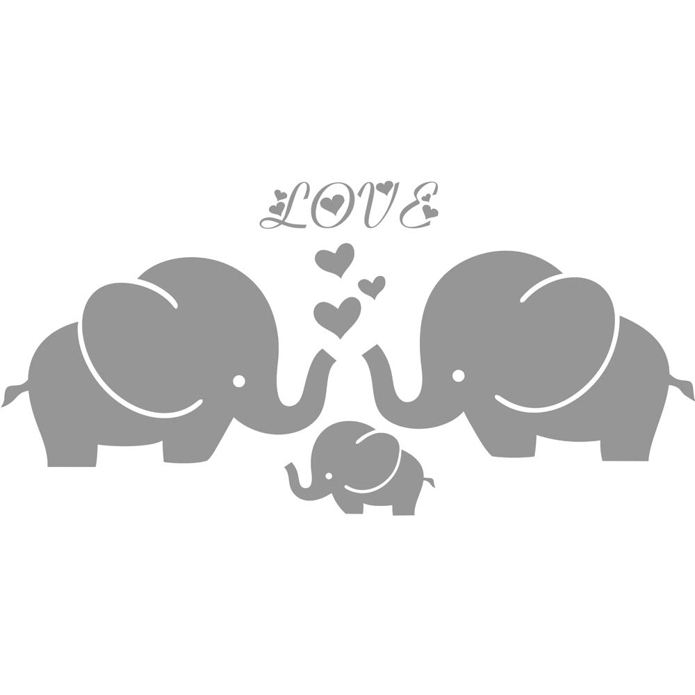 Large Cute Elephant Family with Hearts Wall Decals Baby Nursery Decor Kids Room Wall Stickers, (Large)40''W x19''H, Grey