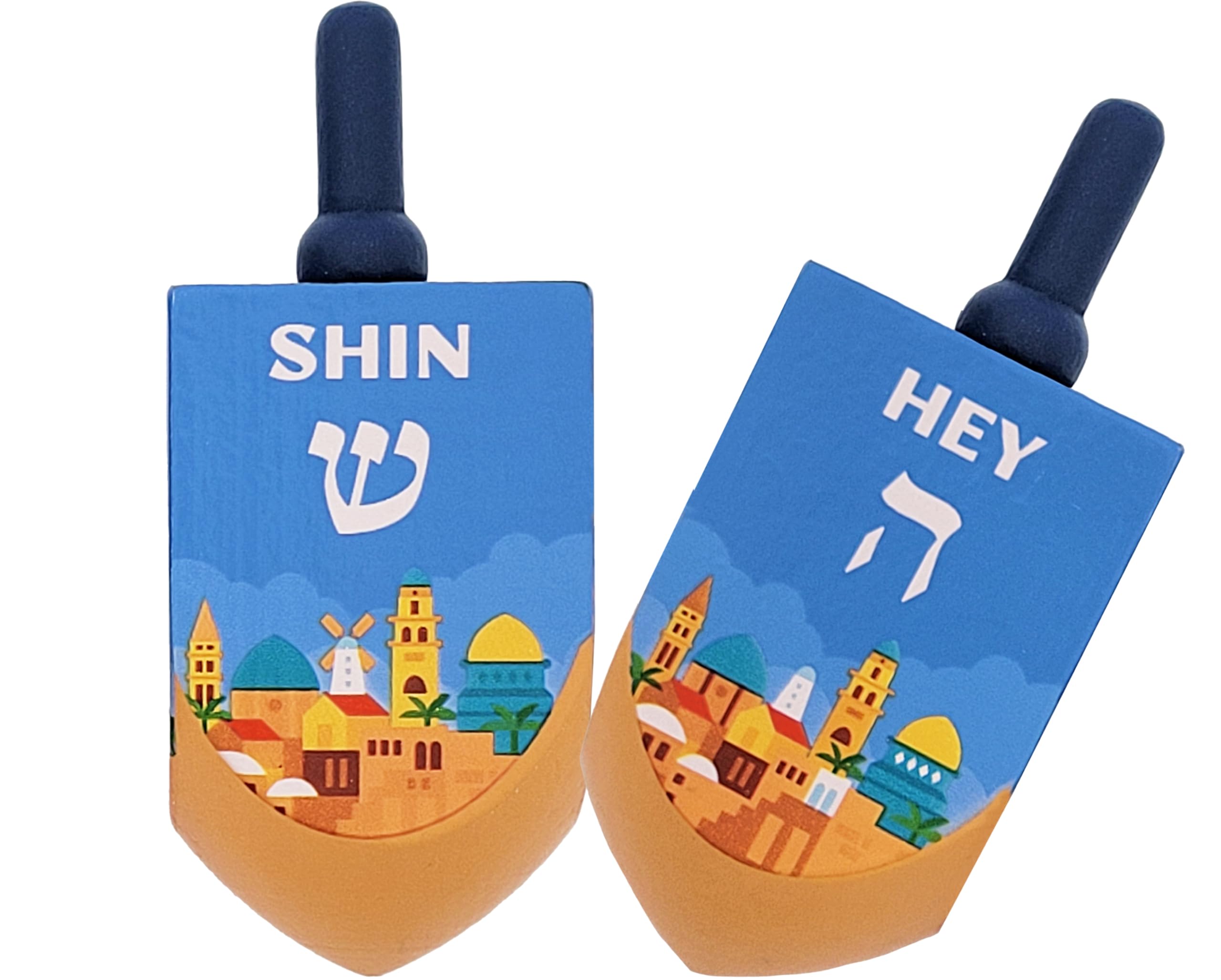 The Dreidel Company Extra Large Jerusalem Wood Dreidels, Let's Play Dreidel The Hanukkah Game, Instructions Included (2-Pack)