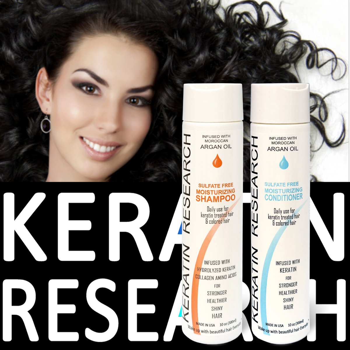 Keratin Research Natural Argan Oil Infused Sulfate Free Shampoo and Conditioner 2 bottles Value Set for Keratin Treatments, Maintainance After Care, post treatment shampoo Conditioner (300ml 2 pack)